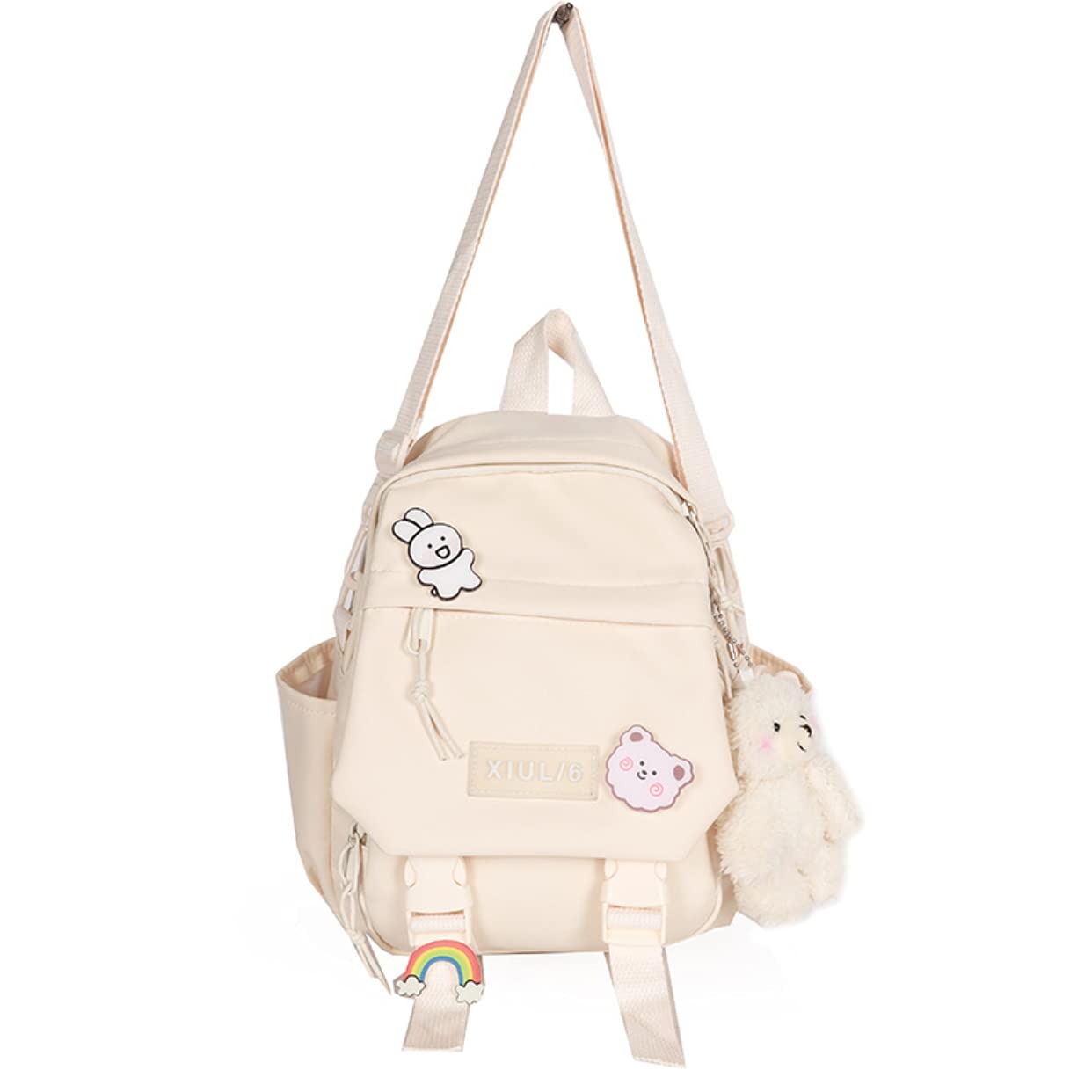Cute Mini Backpacks with Accessories, Aesthetic ,for Teens Kawaii Small Backpack (White,With-Accessories)