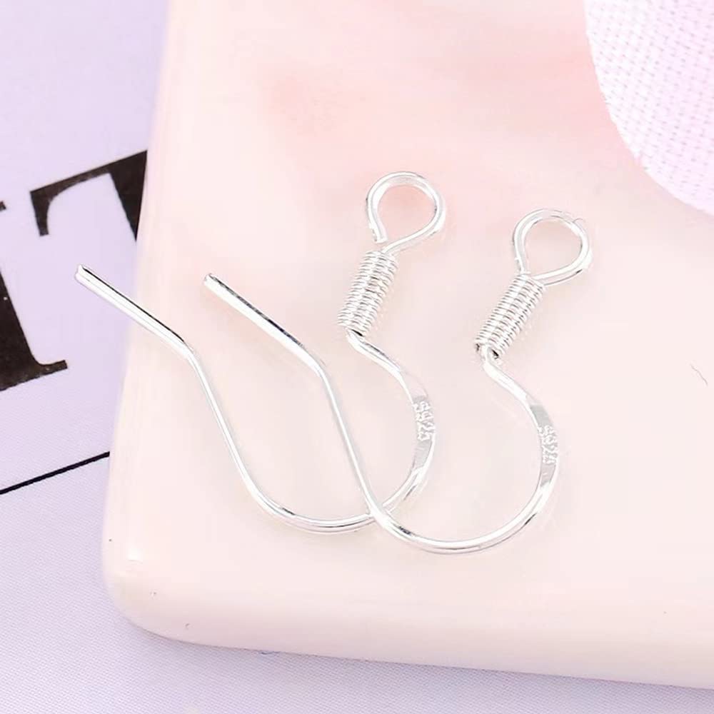 200 PCS/100 Pairs 925 Sterling Silver Earring Hooks Hypoallergenic Silver Ear Wires Fish Hooks with 100 PCS Clear Silicone Earring Backs and 100 PCS Jump Rings for DIY Jewelry Making