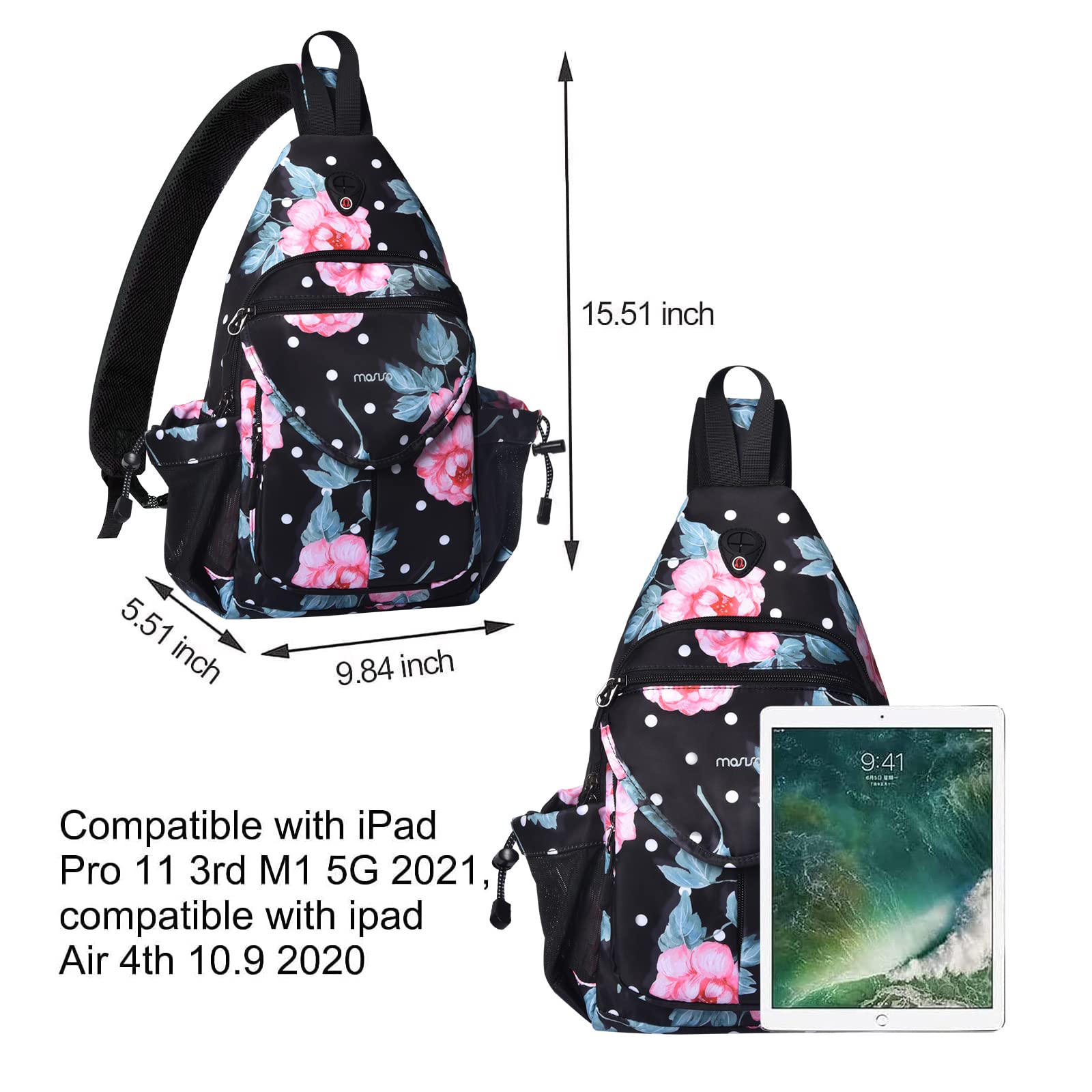 MOSISO Sling Backpack, Impatiens Crossbody Travel Hiking Daypack Chest Bag with Anti-theft Pocket, Black