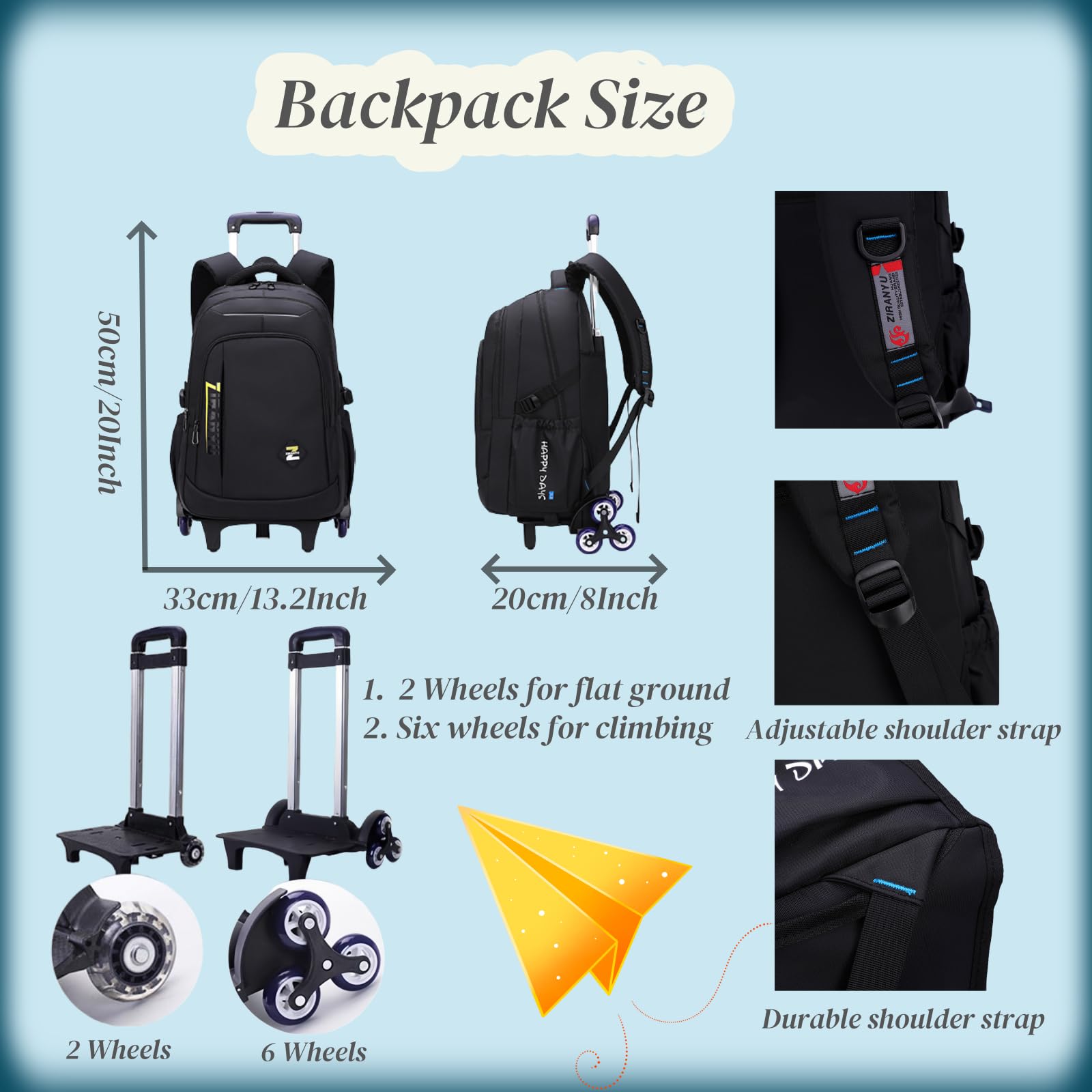 Elementary Trolley Backpack Senior High School Rolling Carry-on Luggage BookBag with Wheels for Teens
