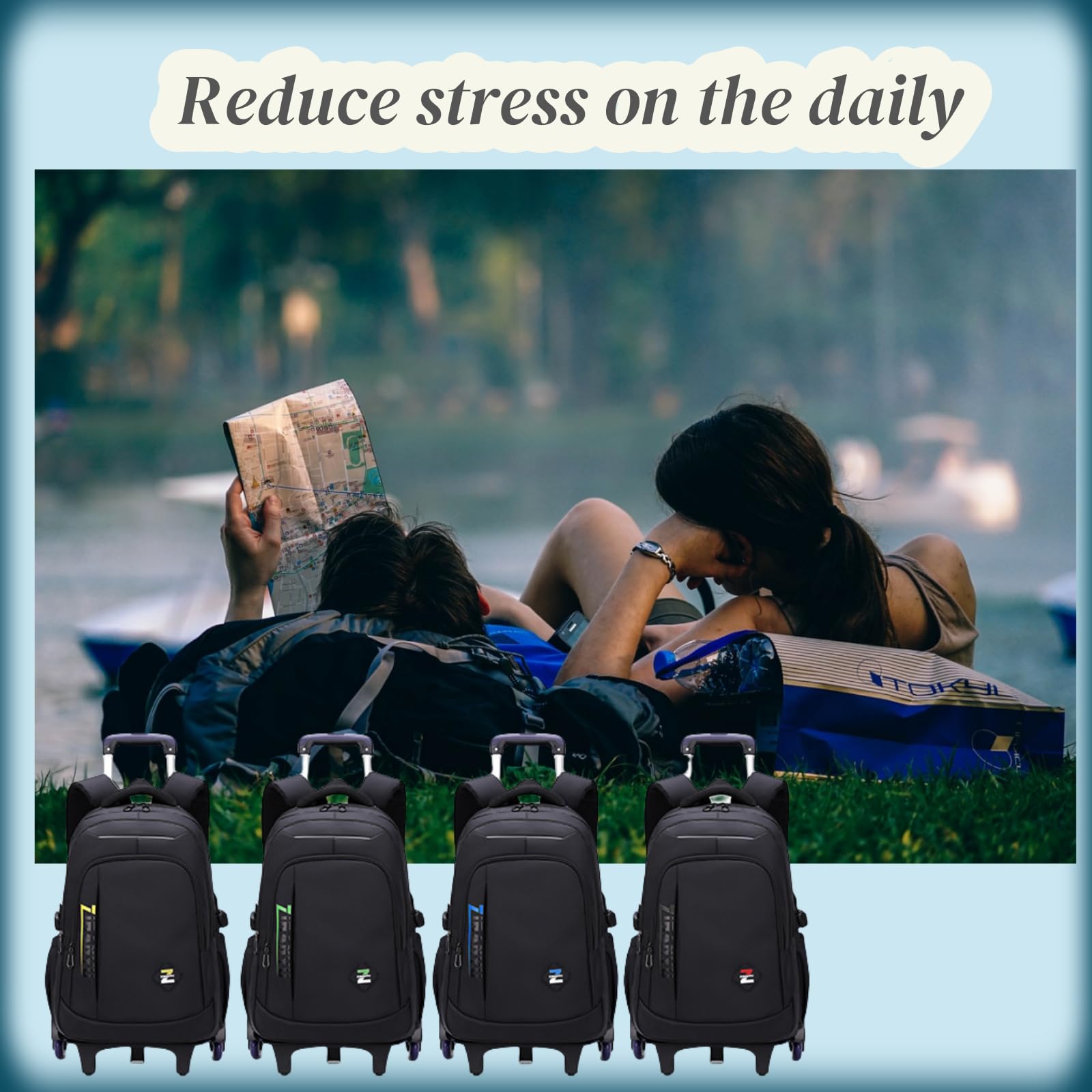 Elementary Trolley Backpack Senior High School Rolling Carry-on Luggage BookBag with Wheels for Teens