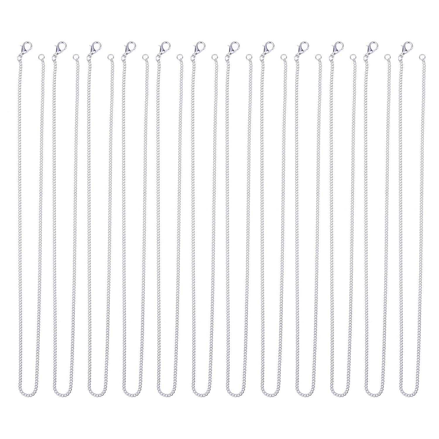 Outus 12 Pack Iron DIY Chain Necklaces Lobster Clasp Link Chain Necklaces Silver Plated (18 Inch)