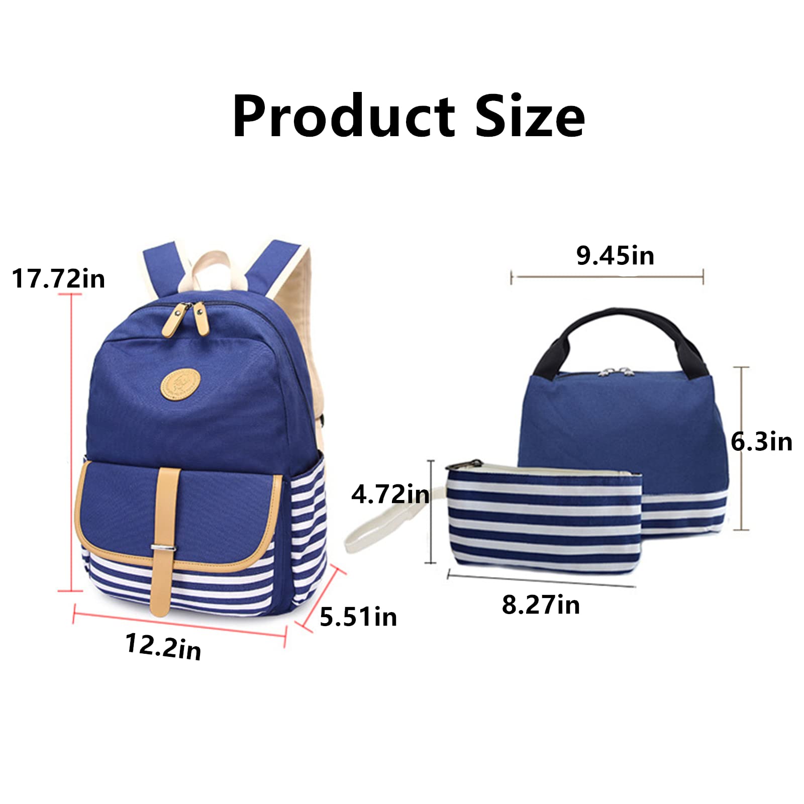 4 Piece Striped Student Backpack set Boys Girls School Bag Teen Leisure Travel Bag