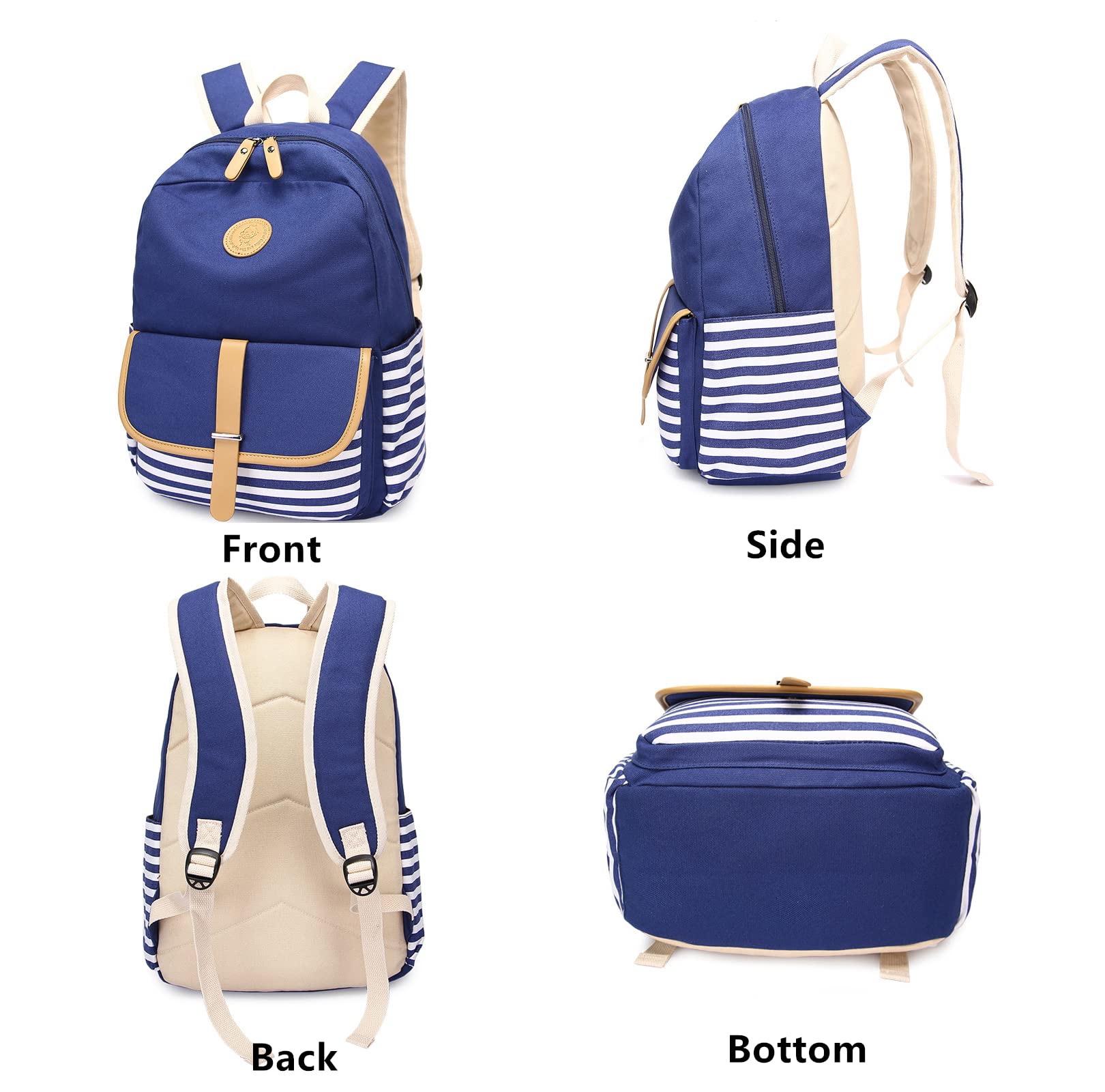 4 Piece Striped Student Backpack set Boys Girls School Bag Teen Leisure Travel Bag