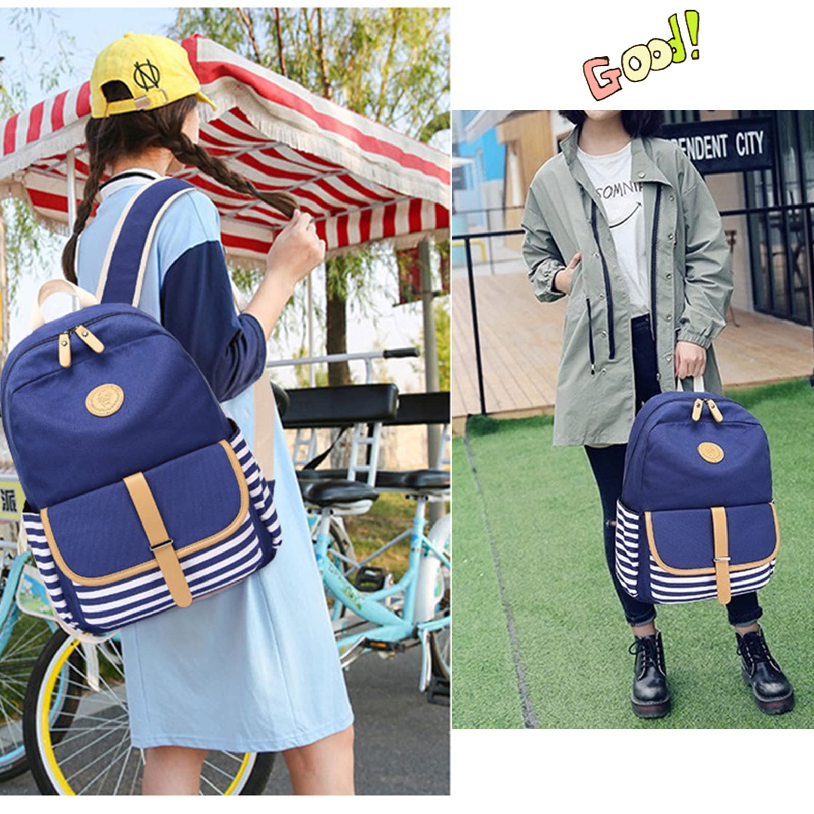 4 Piece Striped Student Backpack set Boys Girls School Bag Teen Leisure Travel Bag