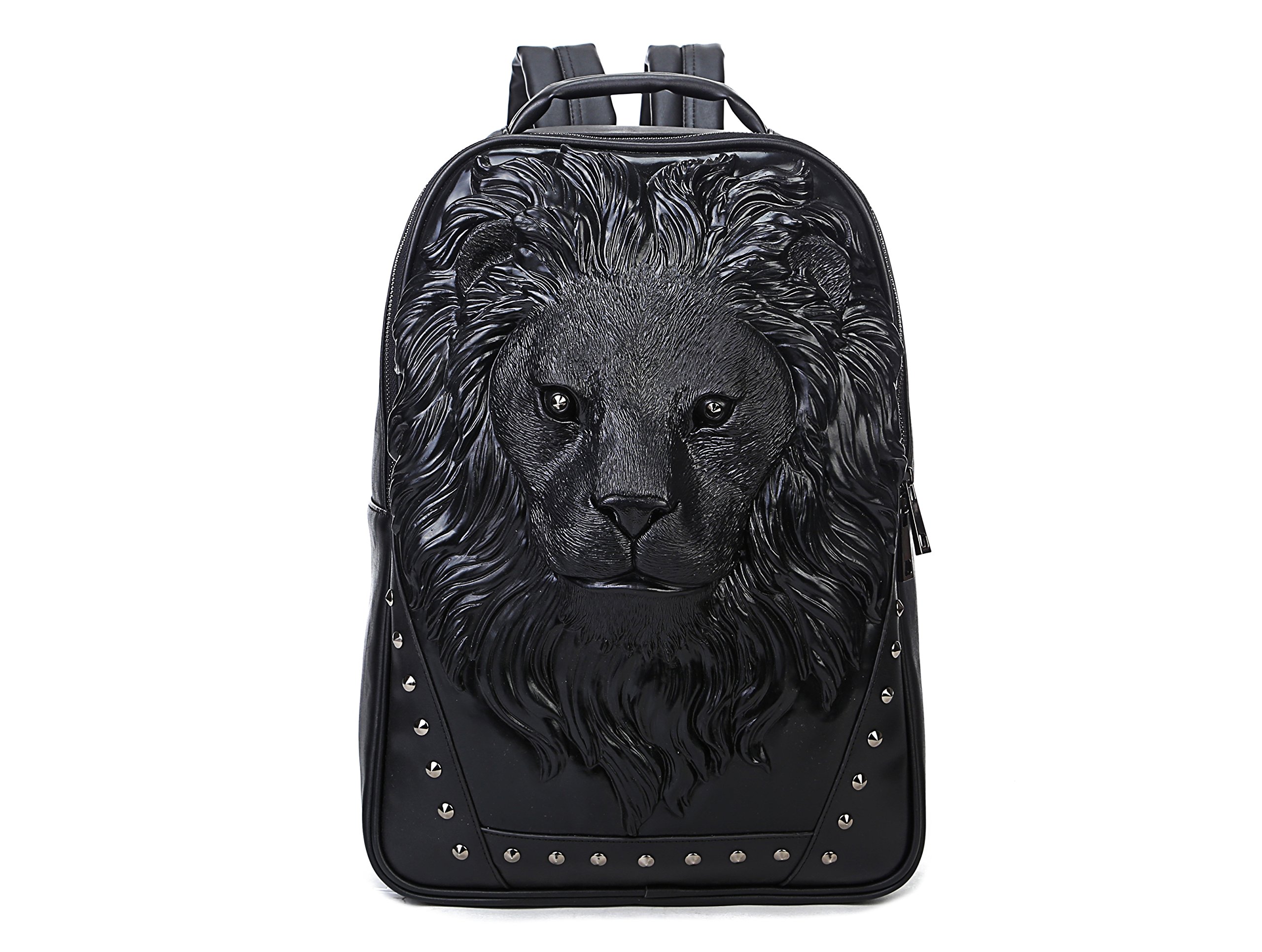 Berchirly Men Pu Leather Head Lion Schoolbag Backpack Hiking Travel Daypack Bag