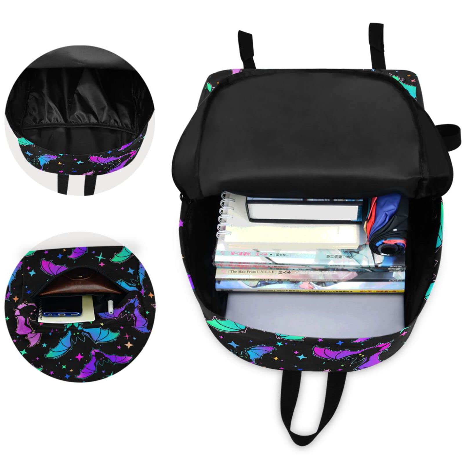 ZzWwR Stylish Rainbow Colors Bats Stars Unisex Travel Laptop Backpack Durable Large Computer Bag Ideal for Back to School Bookbags Work