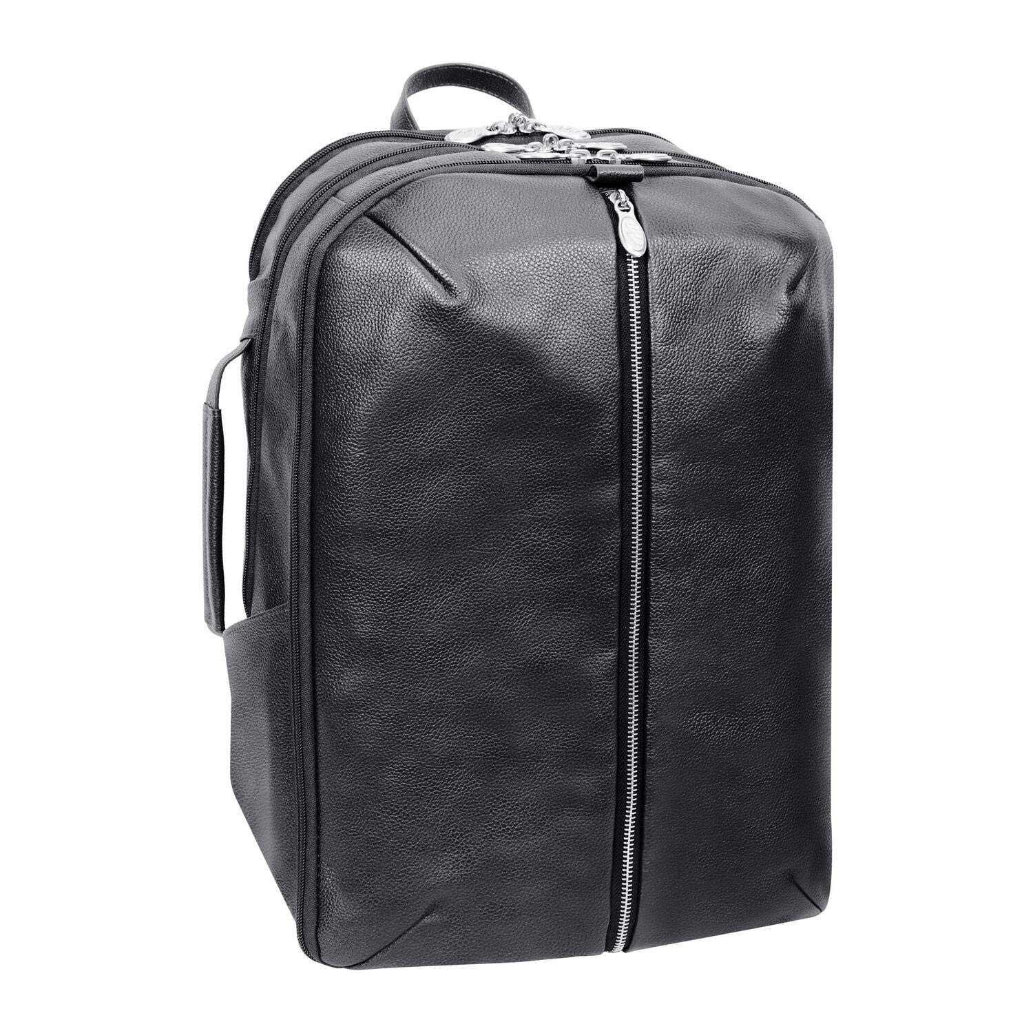 McKleinUSA Englewood, Pebble Grain Calfskin Leather, 17" Leather, Triple Compartment, Carry-All, Laptop & Tablet Weekend Backpack, Black (18895)