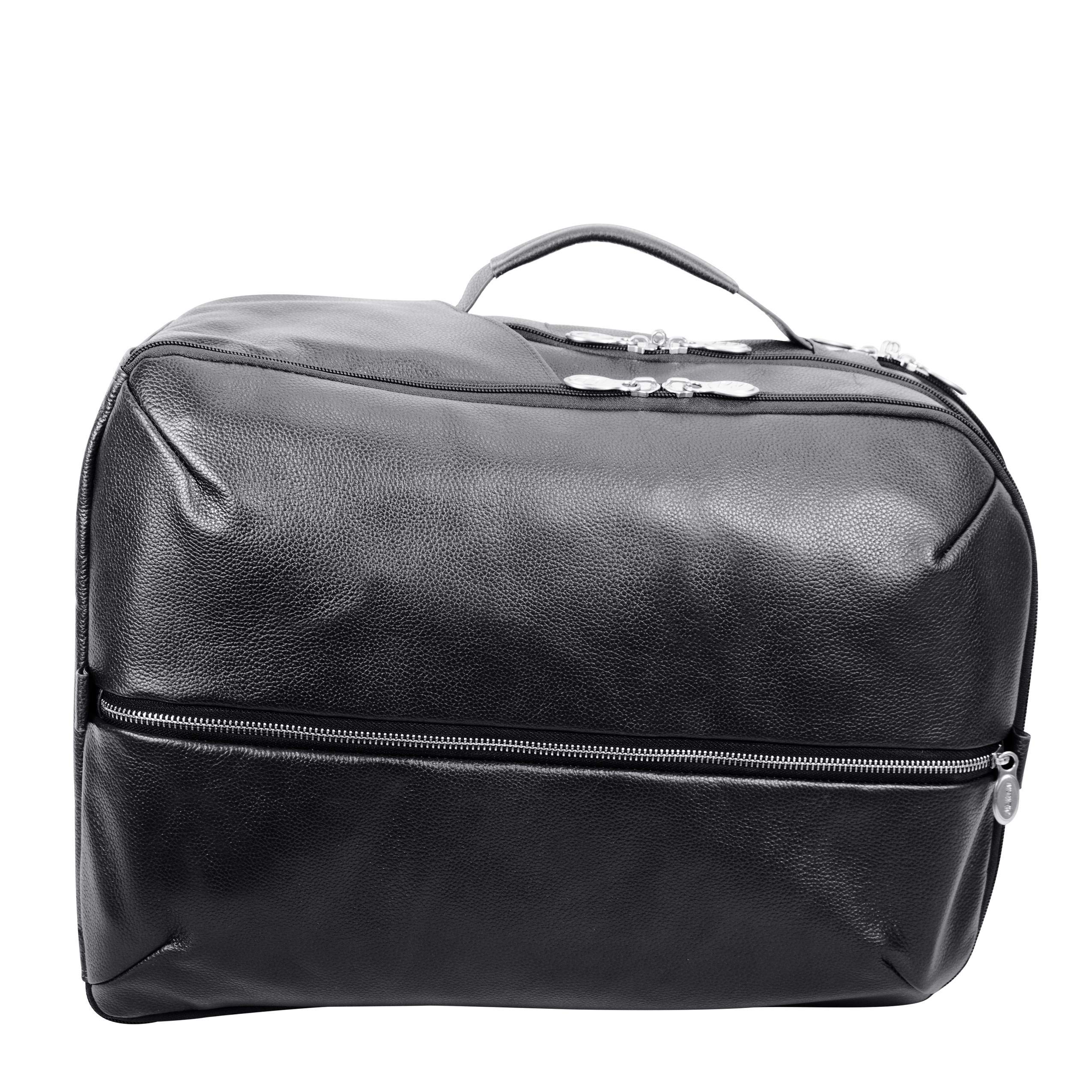 McKleinUSA Englewood, Pebble Grain Calfskin Leather, 17" Leather, Triple Compartment, Carry-All, Laptop & Tablet Weekend Backpack, Black (18895)