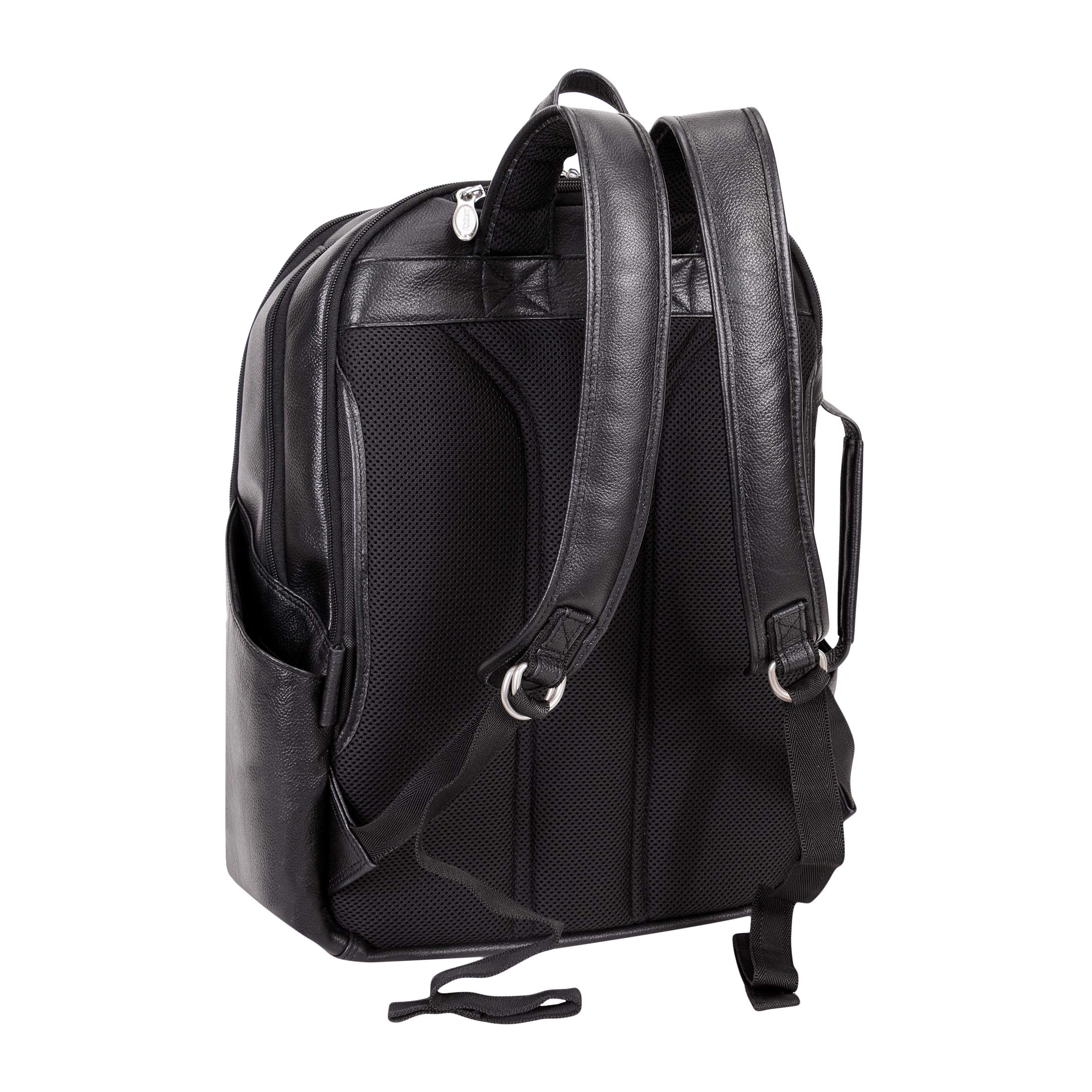 McKleinUSA Englewood, Pebble Grain Calfskin Leather, 17" Leather, Triple Compartment, Carry-All, Laptop & Tablet Weekend Backpack, Black (18895)
