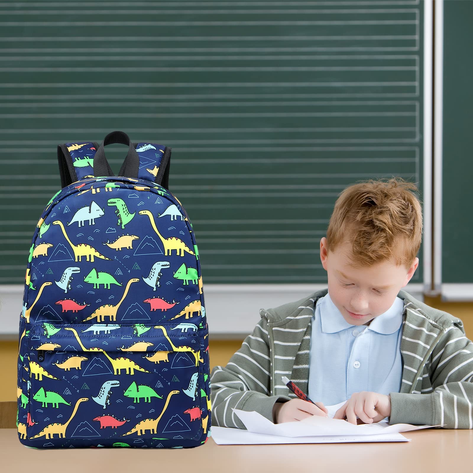 CAMTOP Backpack for Kids, Boys Preschool Backpack with Lunch Box Toddler Kindergarten School Bookbag Set (Y025-2 Dino-Navy Blue)