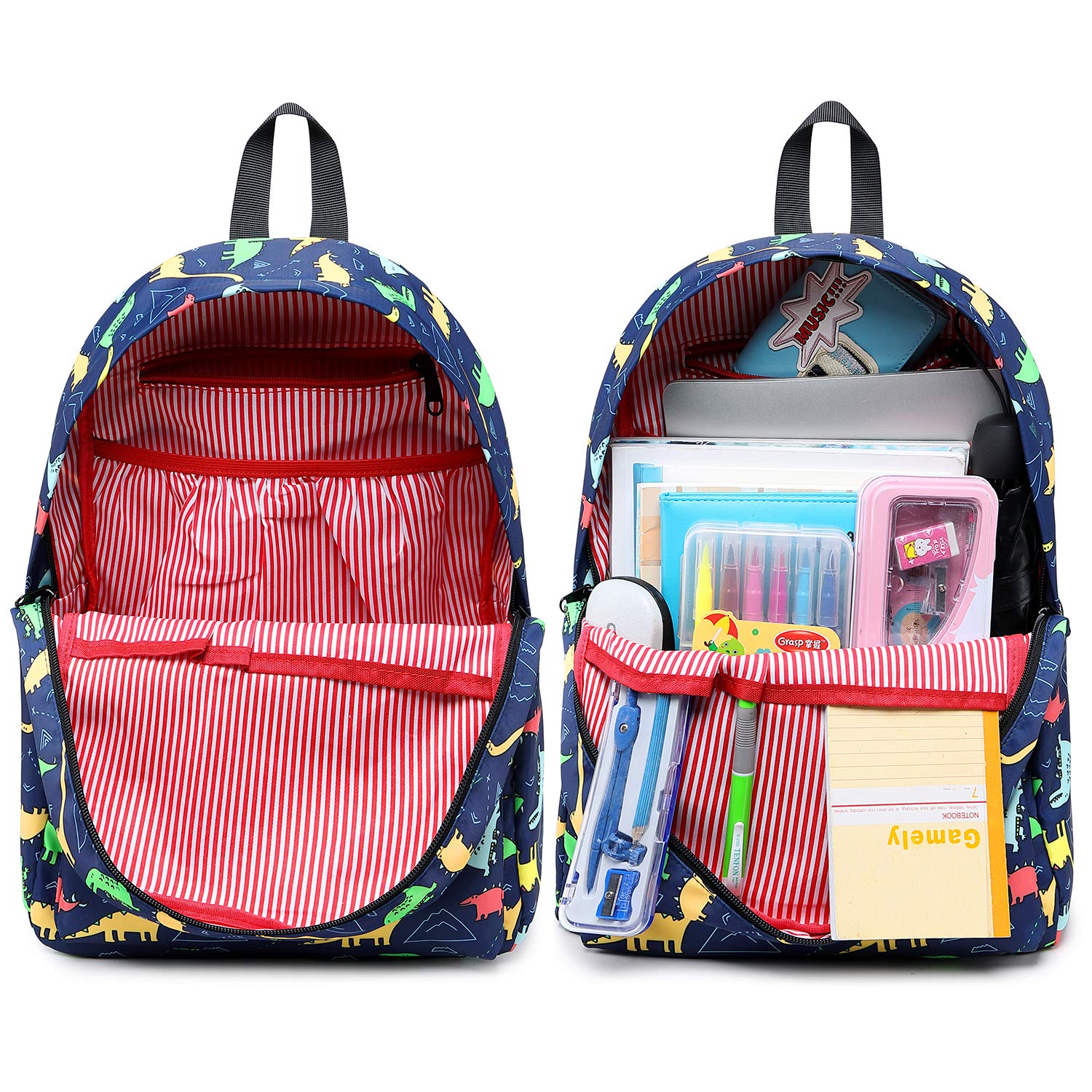 CAMTOP Backpack for Kids, Boys Preschool Backpack with Lunch Box Toddler Kindergarten School Bookbag Set (Y025-2 Dino-Navy Blue)