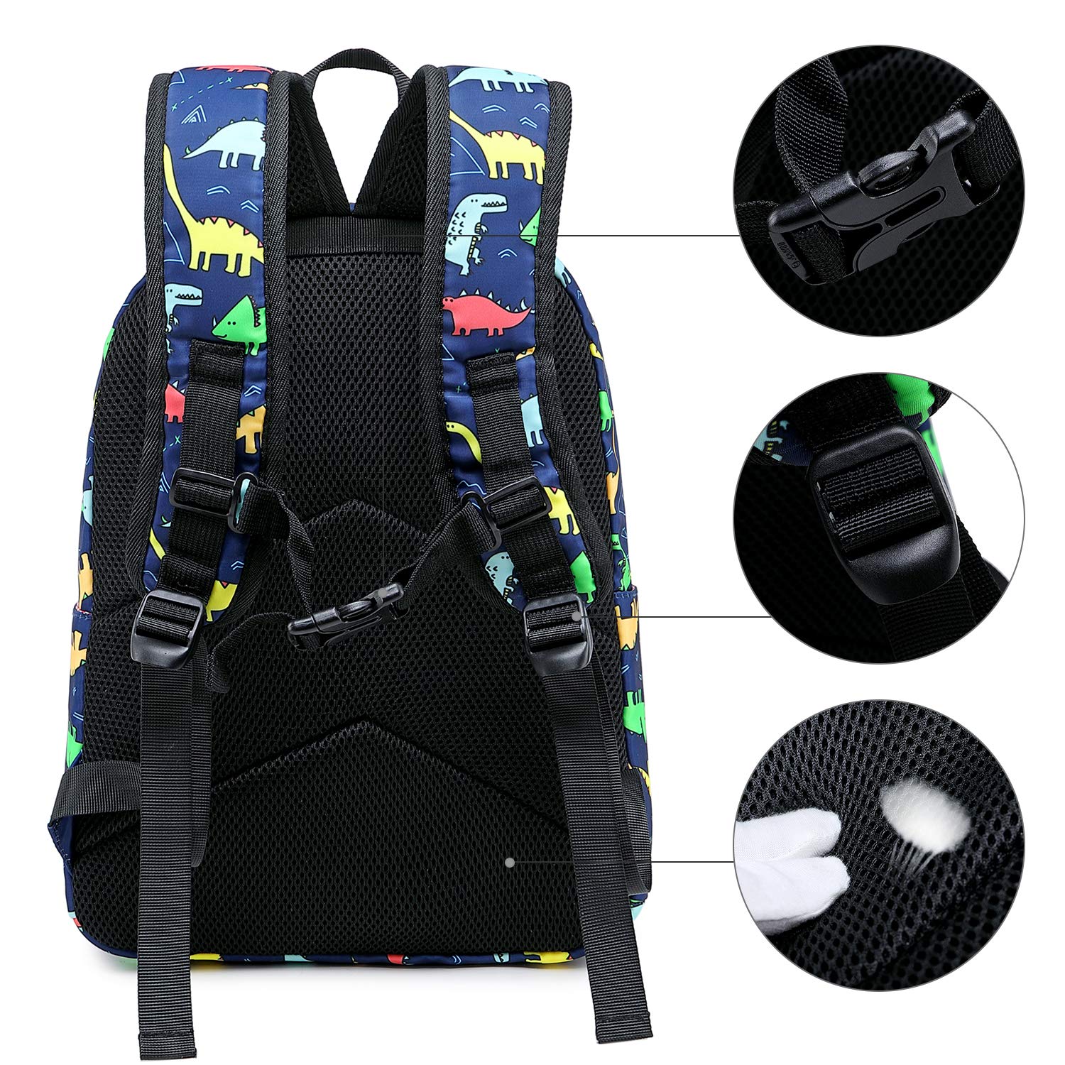 CAMTOP Backpack for Kids, Boys Preschool Backpack with Lunch Box Toddler Kindergarten School Bookbag Set (Y025-2 Dino-Navy Blue)