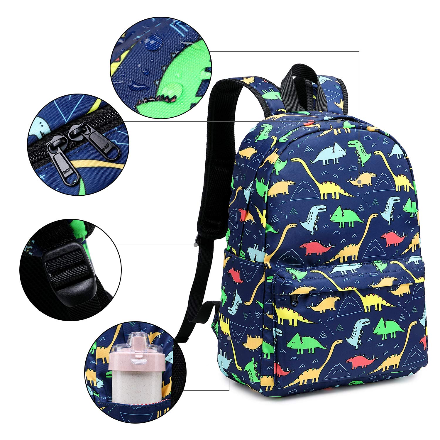 CAMTOP Backpack for Kids, Boys Preschool Backpack with Lunch Box Toddler Kindergarten School Bookbag Set (Y025-2 Dino-Navy Blue)