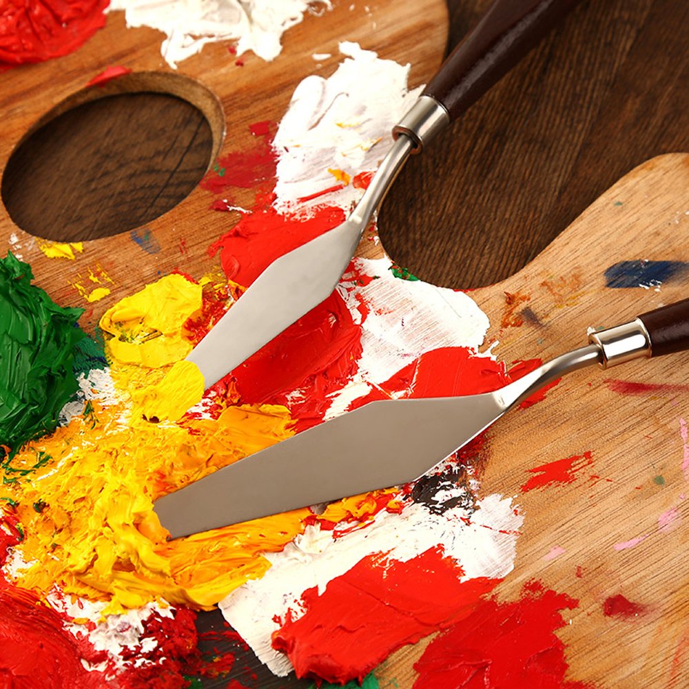 5 pcs Painting Mixing Scraper, Marrywindix Stainless Steel Spatula Palette Knife Oil Painting Accessories Color Mixing