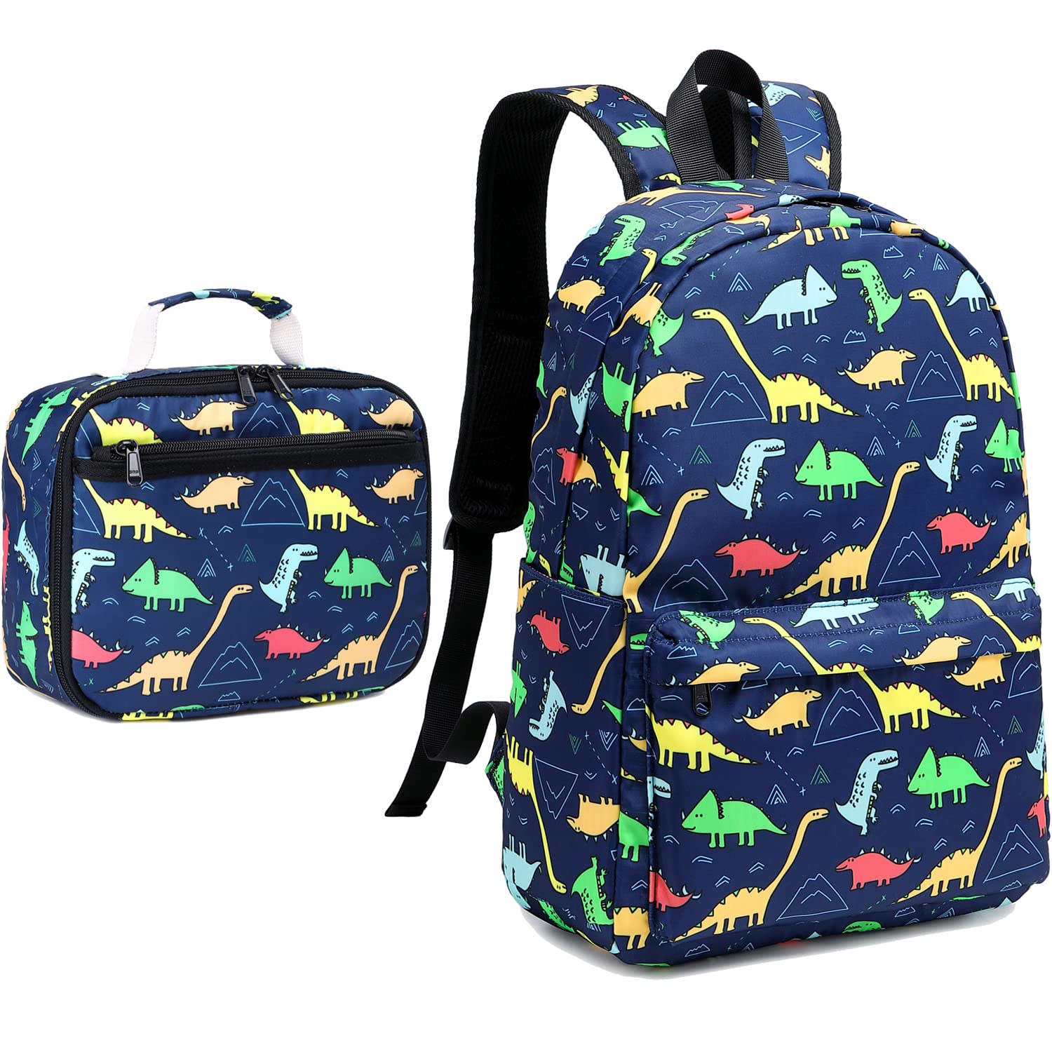 CAMTOP Backpack for Kids, Boys Preschool Backpack with Lunch Box Toddler Kindergarten School Bookbag Set (Y025-2 Dino-Navy Blue)