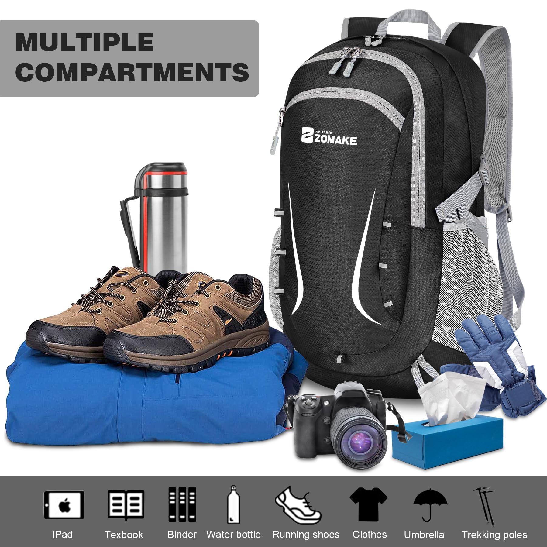 ZOMAKE Packable Hiking Backpack 40L:Lightweight Foldable Backpacks Water Resistant - Small Packable Back Pack Travel Day Pack for Camping Hiking Women Men (Olive green)