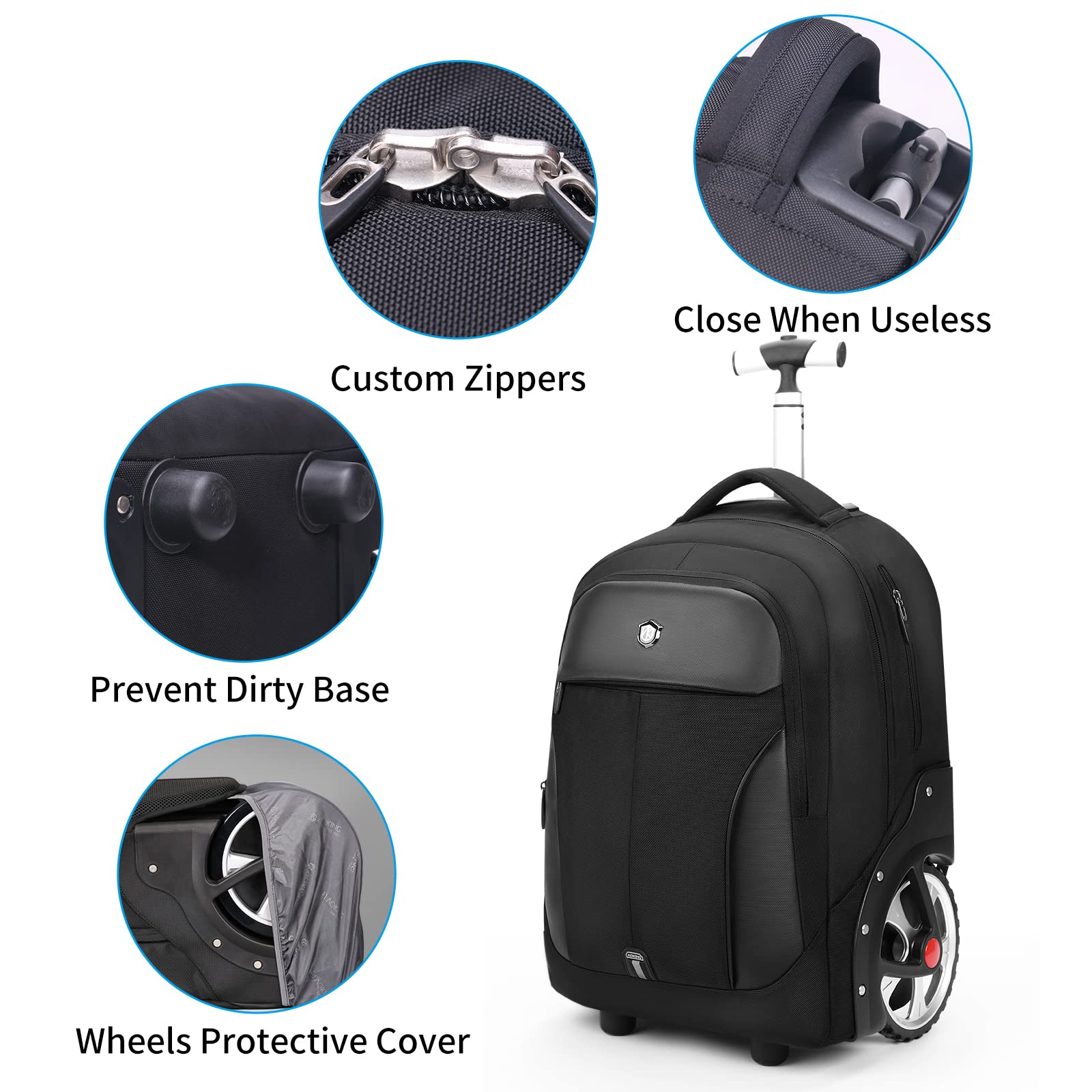 AOKING 18/20 Inch Large Wheeled Water Resistant Travel School Business Rolling Wheeled Backpack with Laptop Compartment Bag (20 inch, Black)