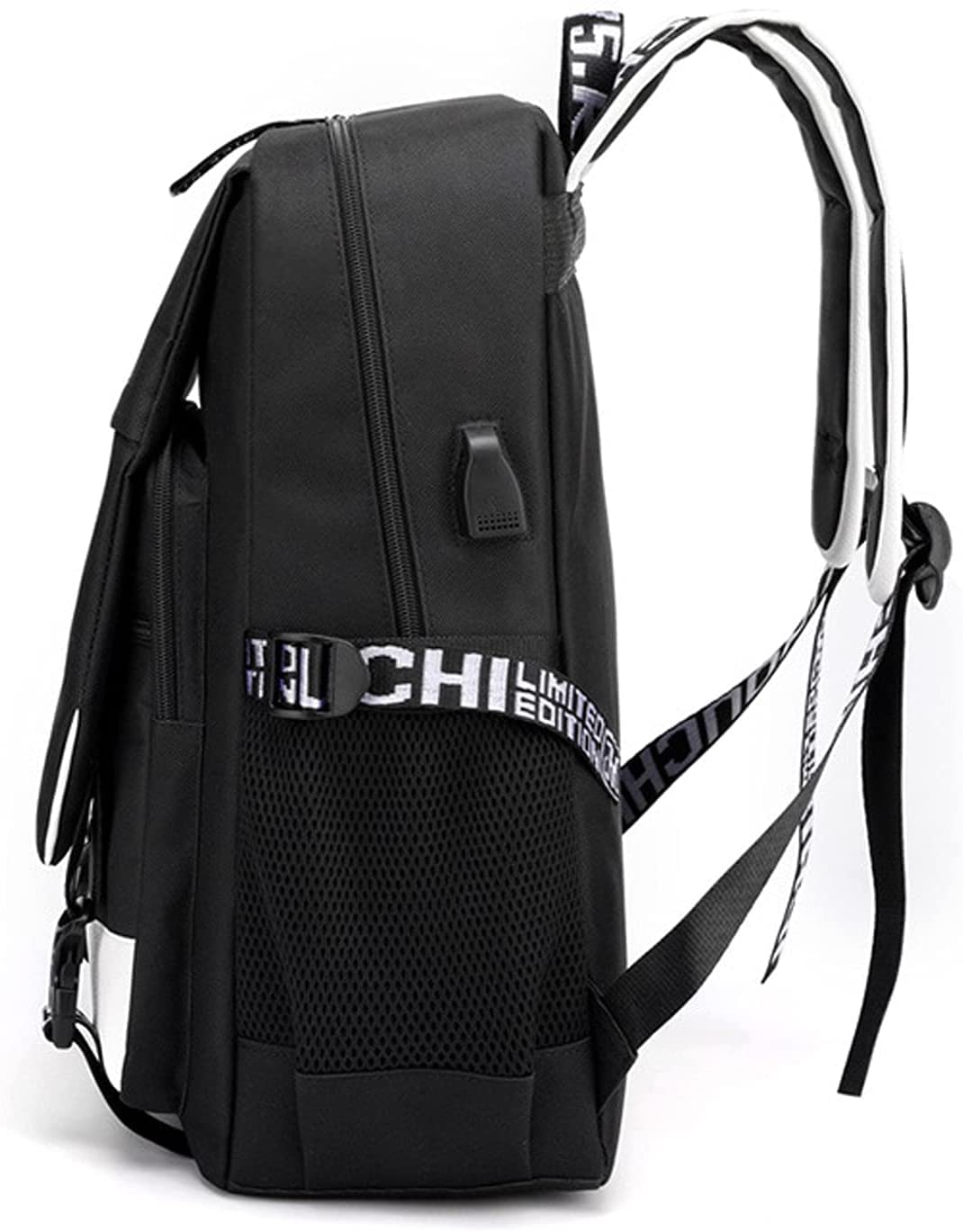 jupkem Jupkem Anime hanma baki Backpack Bag USB with Charging Port Student School Bag Laptop Cosplay for Boys Girls (black)