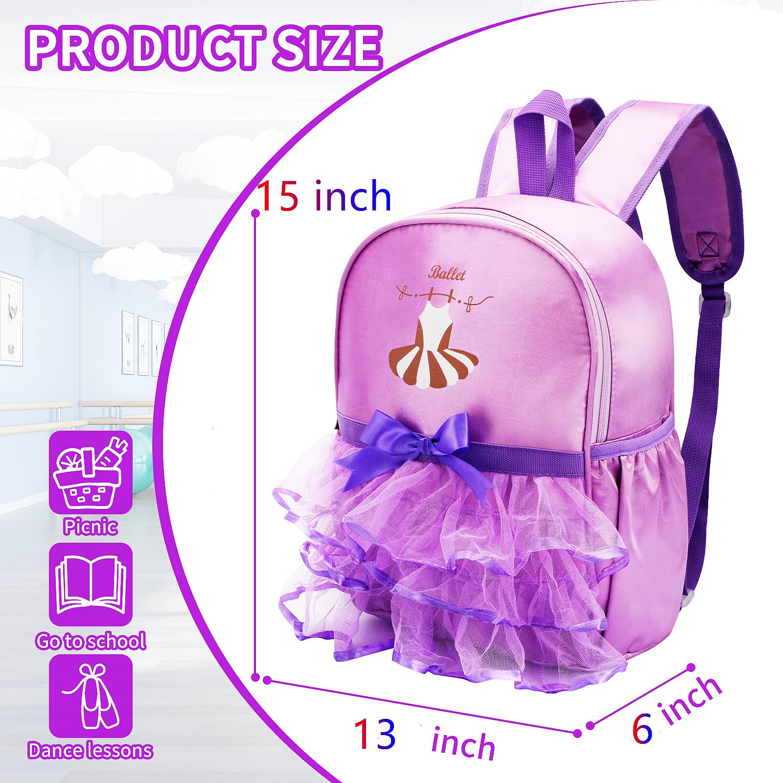 WUHBJJXY PREMIUM 20L FASHIONAL MULTIFUNTIONAL PURPLE KIDS DANCE BAG,KIDS BALLET BACKPACK ,Toddler Dance Bags,LARGE STORAGE CAPACITY
