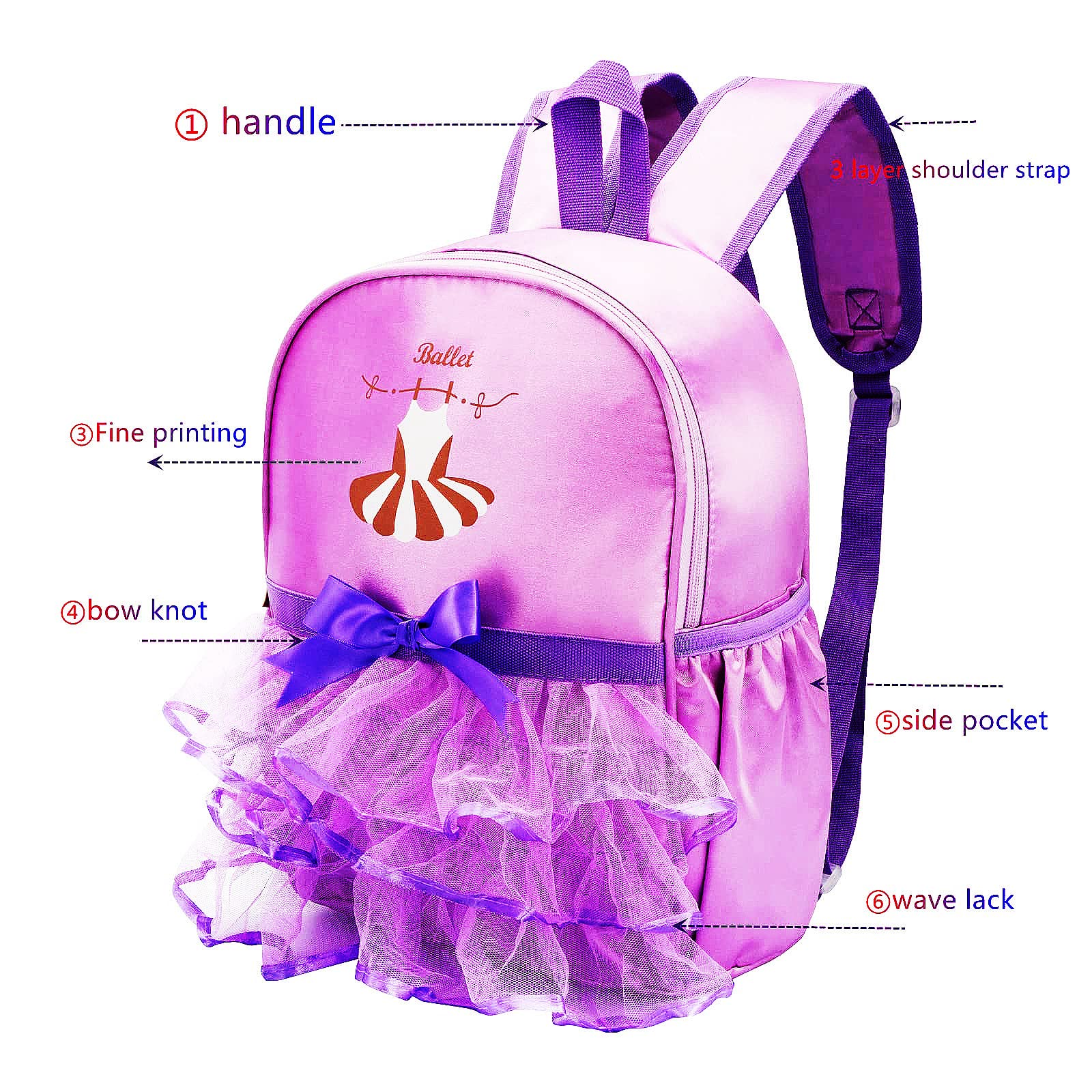 WUHBJJXY PREMIUM 20L FASHIONAL MULTIFUNTIONAL PURPLE KIDS DANCE BAG,KIDS BALLET BACKPACK ,Toddler Dance Bags,LARGE STORAGE CAPACITY