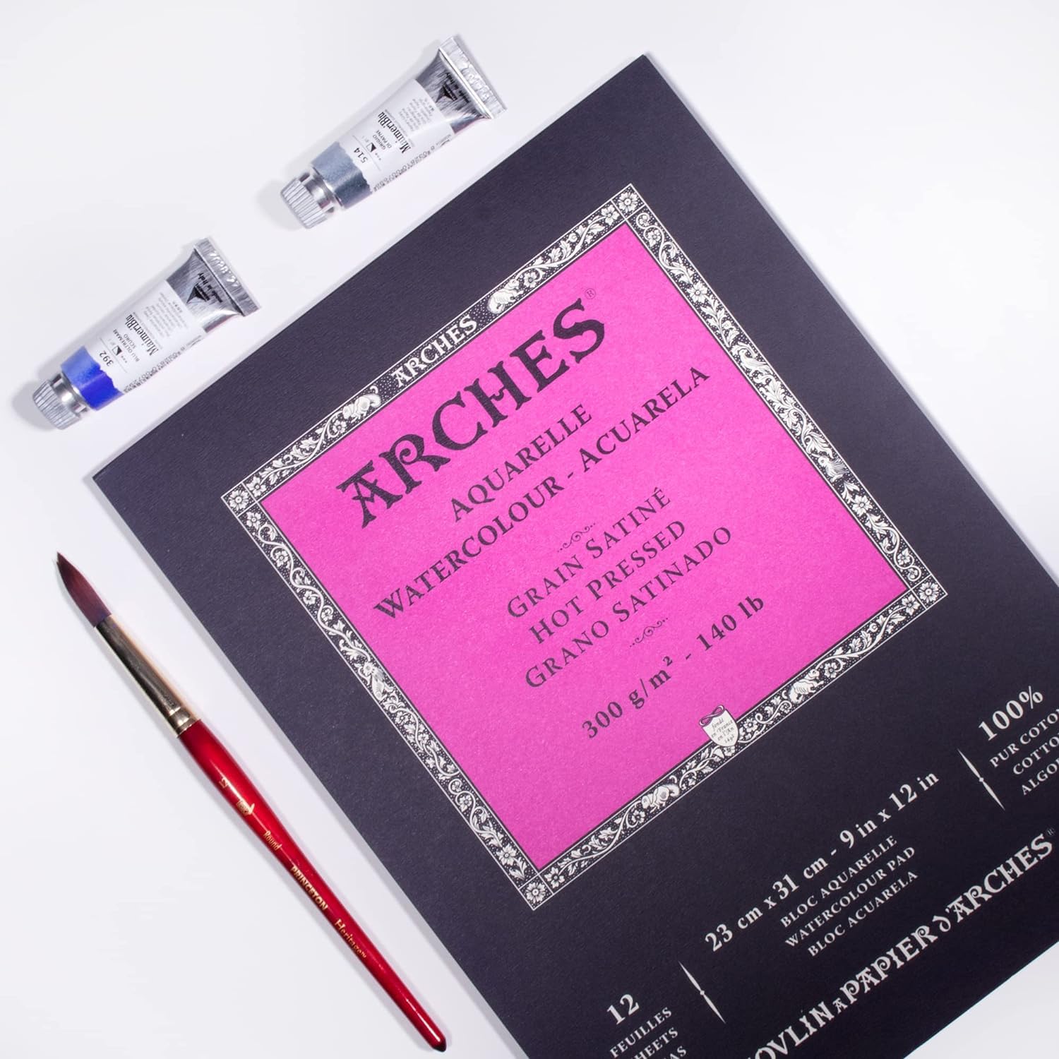 Arches Watercolor Paper 140 lb. Hot Press 12 Sheet Pad 9x12"