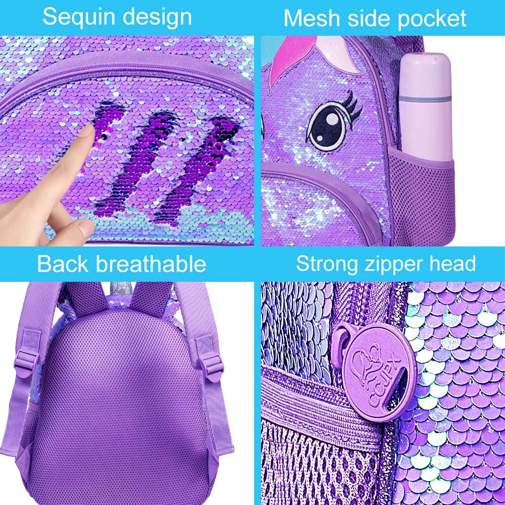 Toddler Backpack for Girls, 12" Unicorn Sequin Kids Bookbag, Cute Animal Preschool Kindergarten Schoolbag