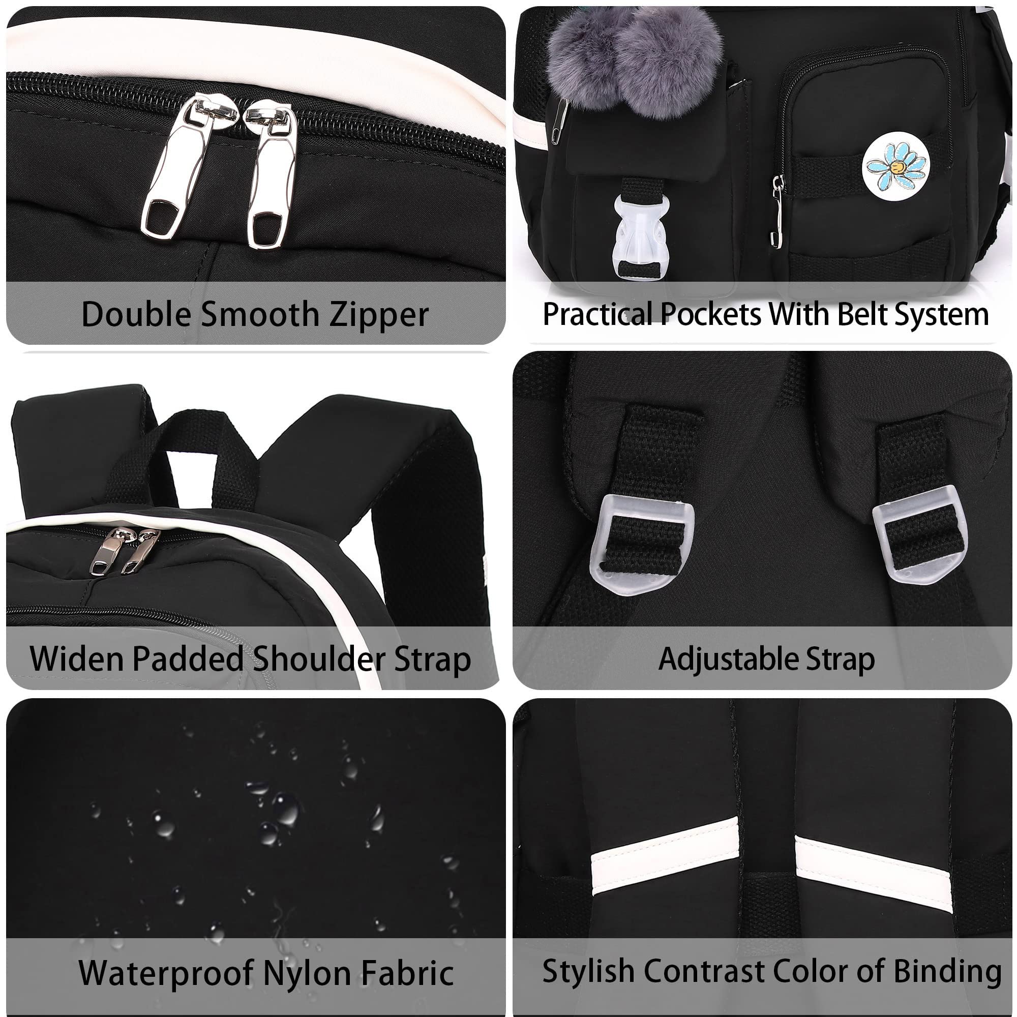 Cute Backpacks for Teen Girls Backpacks for Teens Girls Backpack for School Girls Middle School Backpack Kawaii Backpack for School Cute Black Backpack White Backpack Pink Bookbag (Black)