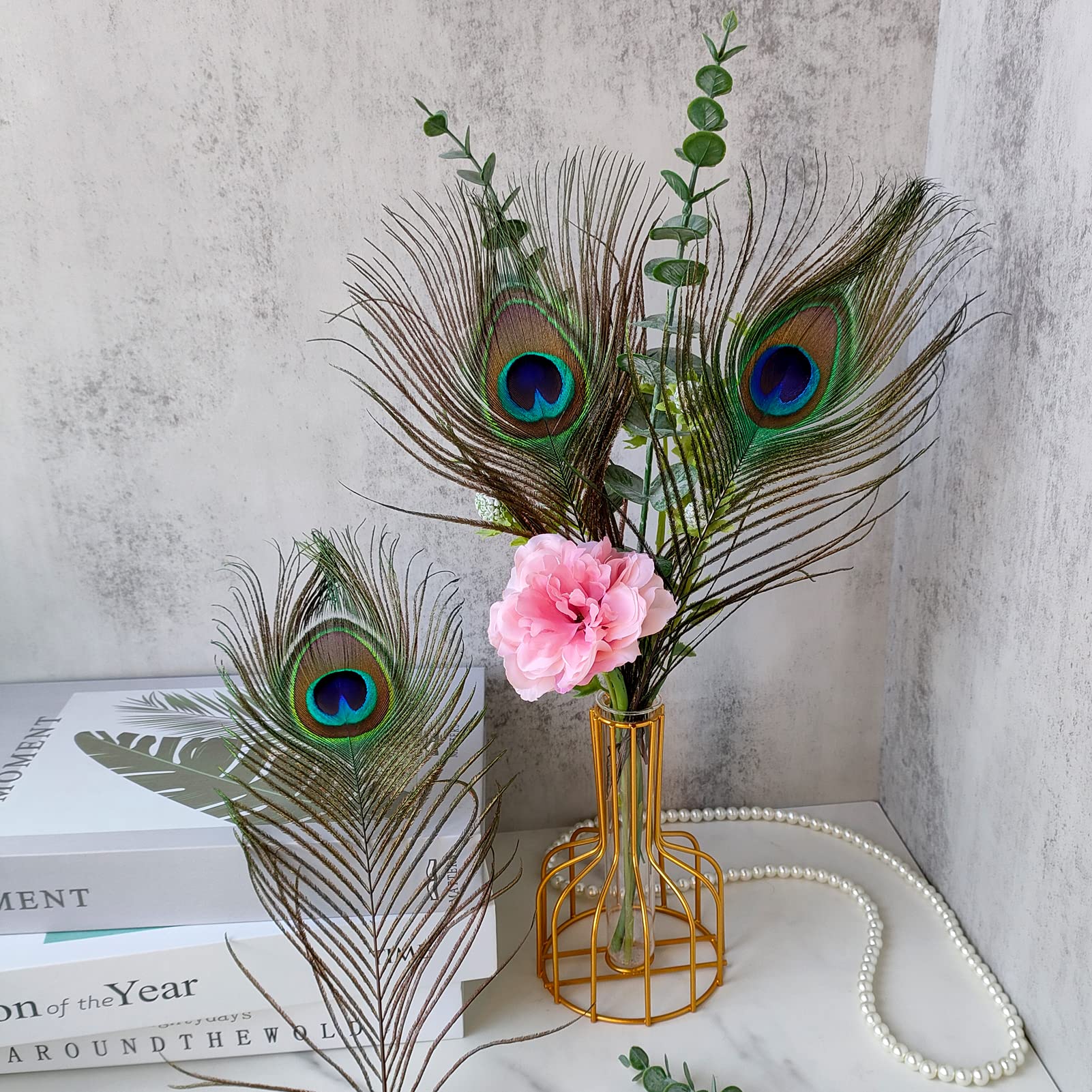 THARAHT 12pcs Peacock Feather Natural in Bulk 10-12 inch 25-30cm for Craft Vase Wedding Home Party Christmas Day Decoration Peacock Feathers