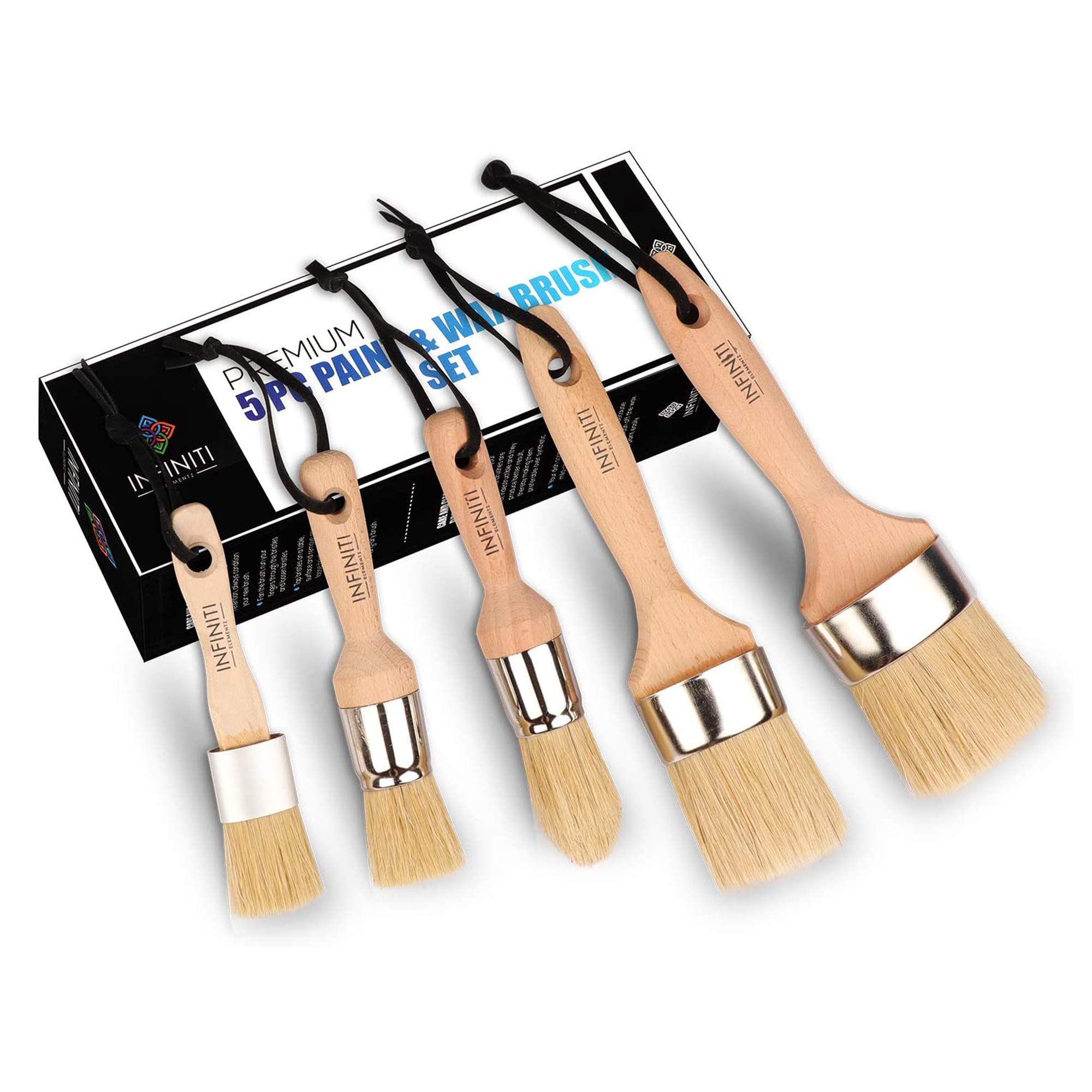 Professional Chalk and Wax Paint Brush 5PC Master Set!!!! Large DIY Painting and Waxing Tool | Smooth, Natural Bristles | Folk Art, Home Décor, Wood Projects, Furniture, Stencils | Reusable