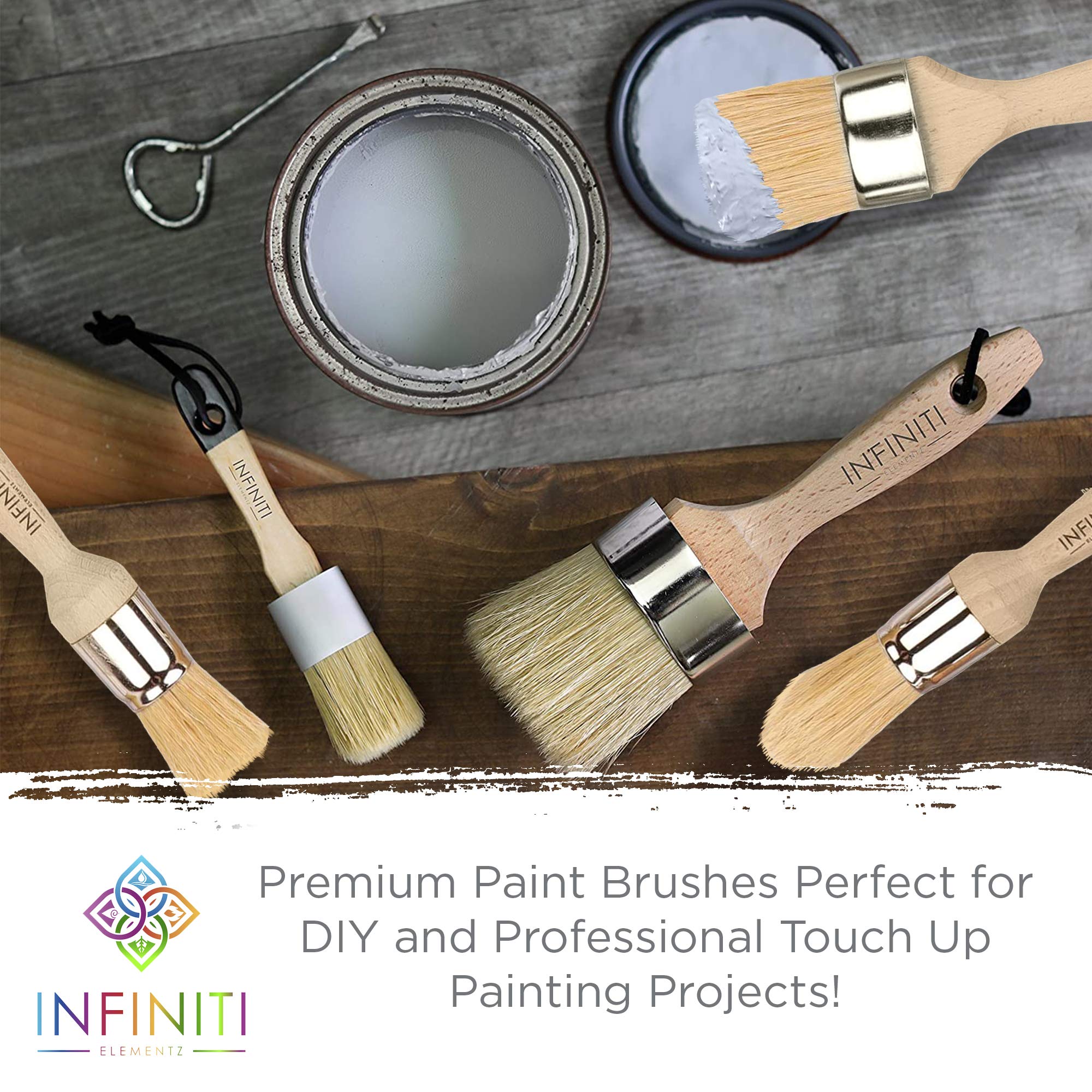 Professional Chalk and Wax Paint Brush 5PC Master Set!!!! Large DIY Painting and Waxing Tool | Smooth, Natural Bristles | Folk Art, Home Décor, Wood Projects, Furniture, Stencils | Reusable