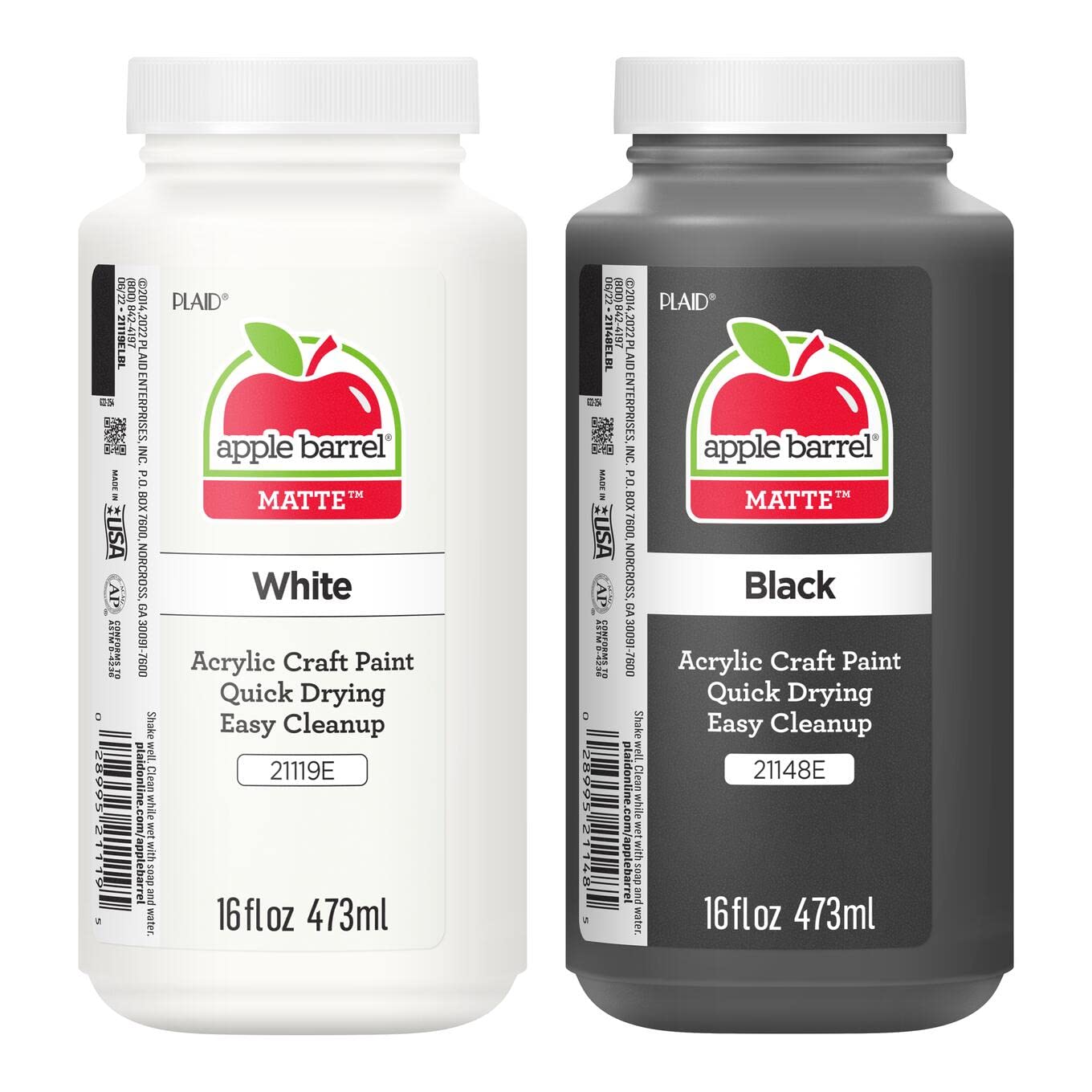 Apple Barrel PROMOABWB Set Featuring 2 16 fl oz White Black Acrylic Paint Colors, (Pack of 2), Multi 2