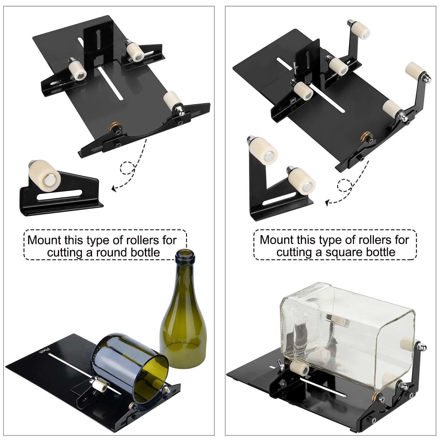 Glass Bottle Cutter, Fixm Square & Round Bottle Cutting Machine, Wine Bottles and Beer Bottles Cutter Tool with Accessories Tool Kit(Upgrade Version)