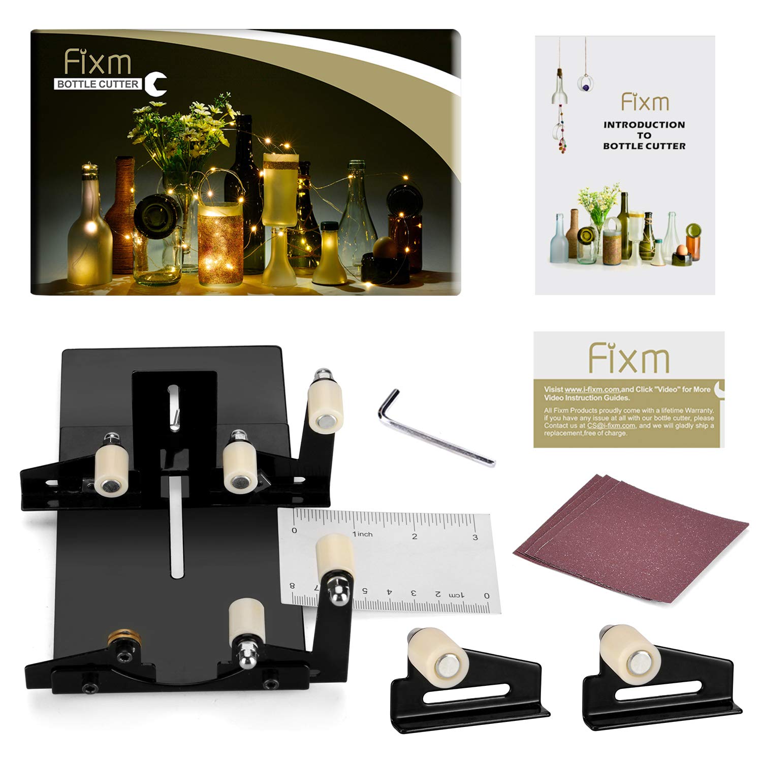 Glass Bottle Cutter, Fixm Square & Round Bottle Cutting Machine, Wine Bottles and Beer Bottles Cutter Tool with Accessories Tool Kit(Upgrade Version)