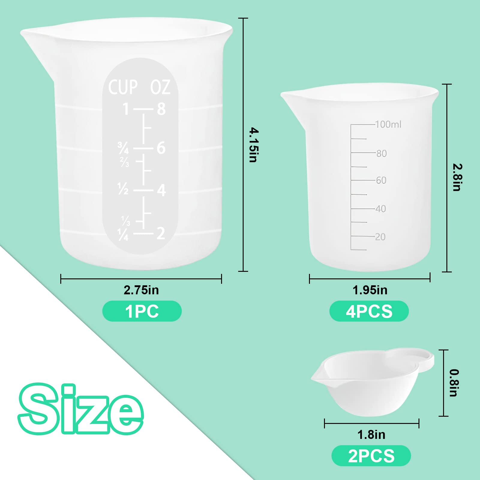 7 pcs Silicone Measuring Cups kits, 1 pc 250ml Silicone Cups, 4 pcs 100ml Non-Stick Mixing Cups , 2 pcs 10ml Silicone Mold Cup Dispenser, For Casting Moulds, Jewelry Making, Diy, Crafts