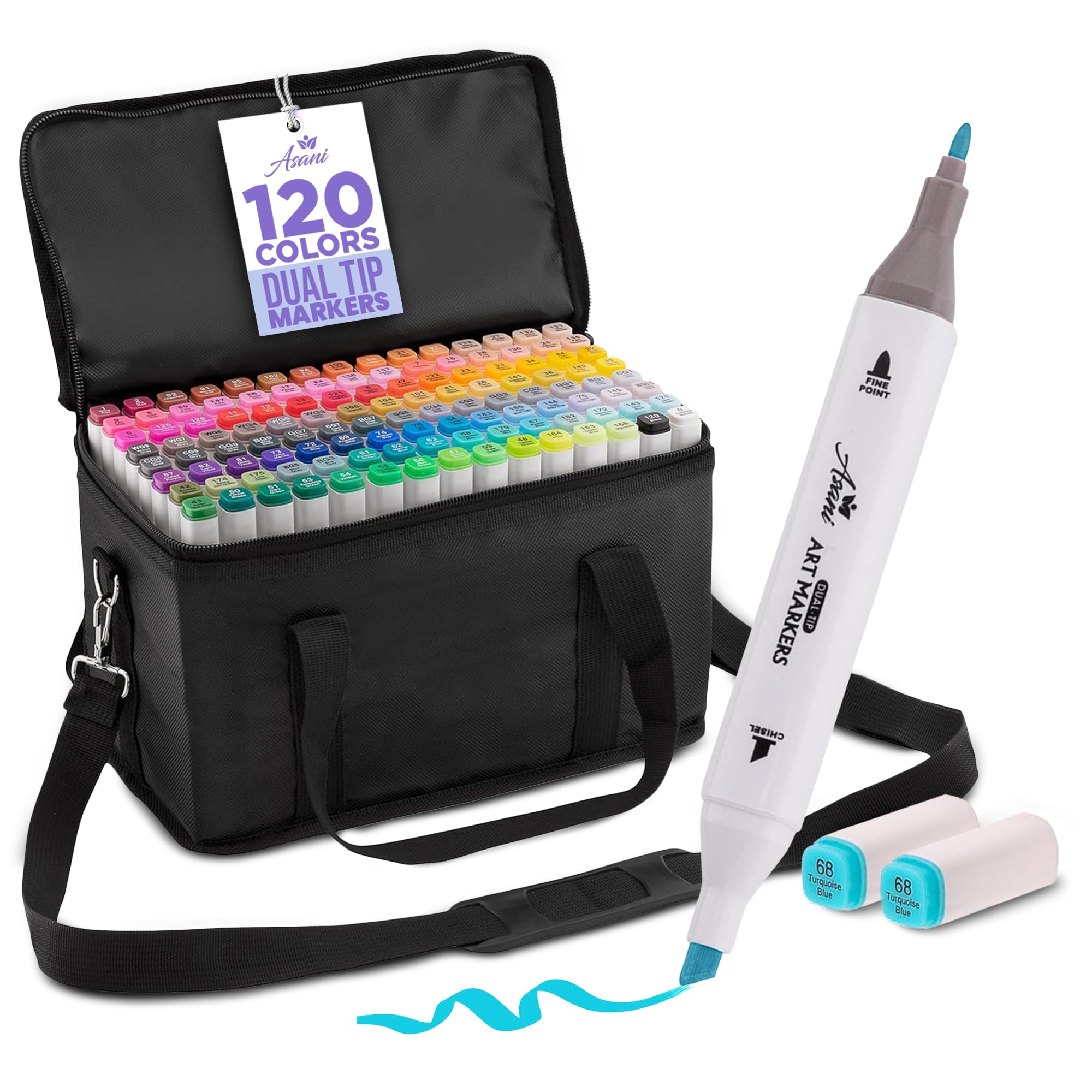 Dual Tip Markers in 120 Colors, Double Sided Markers with Travel Case Bag, Fine and Chisel Tip Art Markers for Adult Coloring and Kids, Alcohol Based Marker Pens for Drawing, Calligraphy, Writing
