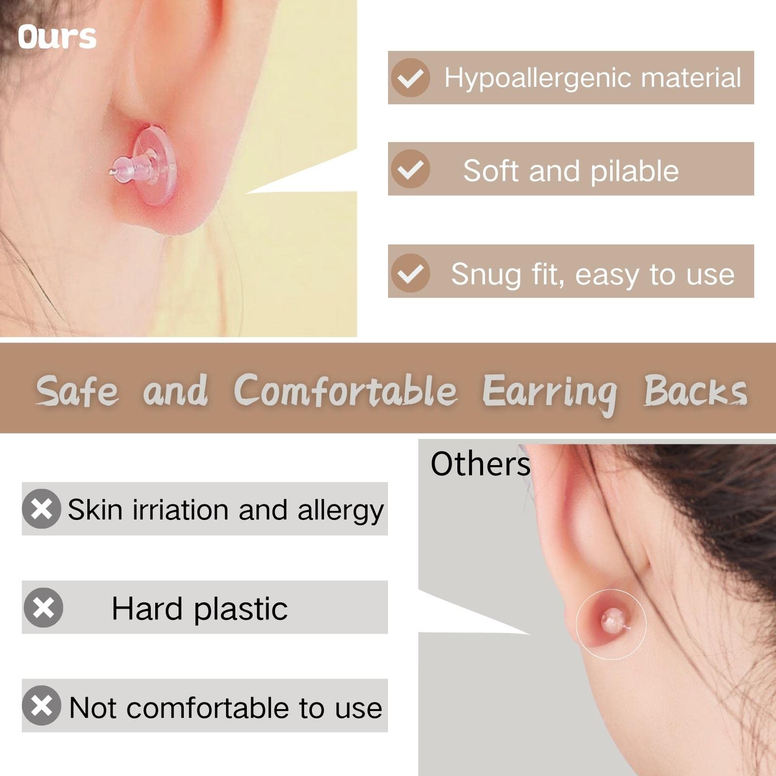 Earring Backings, Silicone Earring Backs with Pad, Rubber Earring Back Replacement, Soft Jewelry Findings (100)