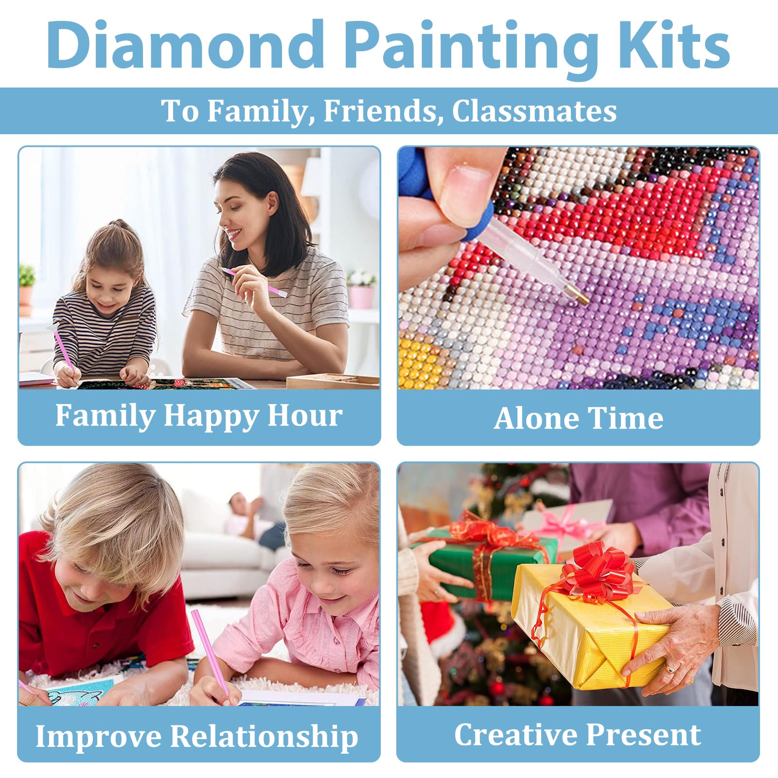 hkejoi Stitch Diamond Painting Kits,Stitch Diamond Art Kits 4 Pack,DIY 5D Stitch Diamond Painting 4 Pack,Home Wall Decor and Gifts 12x16in
