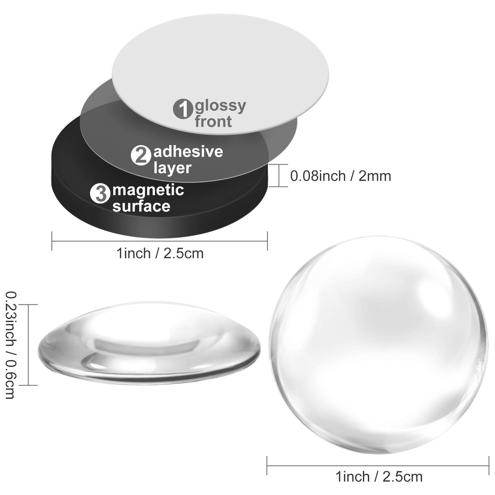 72 Pieces Craft Magnets Glass Ceramic Ferrite Magnet with Adhesive Backing and Transparent Clear Glass Cabochons for DIY Craft Fridge Refrigerator Magnets Pendants(Round,1 Inch)