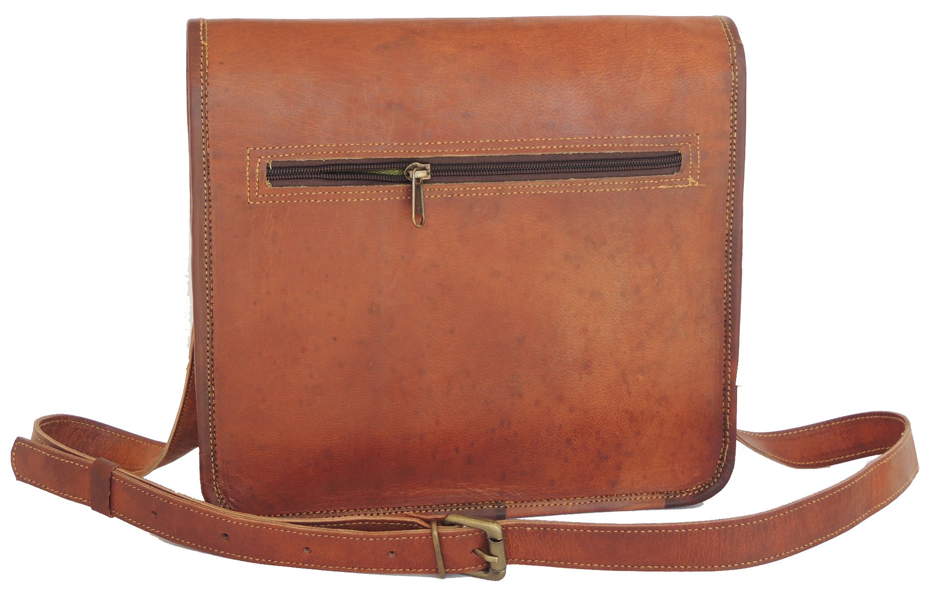Goat Leather Cross Body Vintage Style Shoulder Bag 11 Inch Small Travelling Bag for Women & Men, Brown