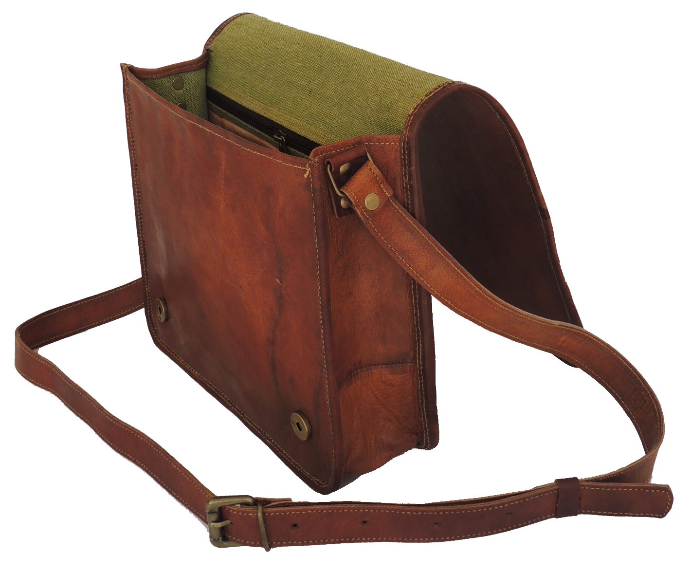 Goat Leather Cross Body Vintage Style Shoulder Bag 11 Inch Small Travelling Bag for Women & Men, Brown