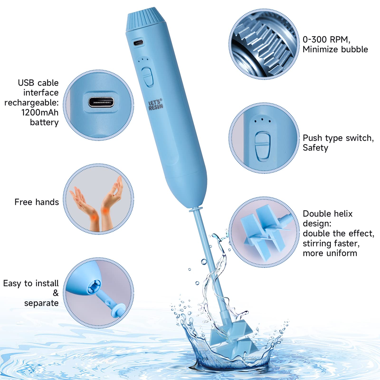 LET'S RESIN Upgraded Resin Mixer Electric, Double Mixing Effect & Speed Control Handheld Epoxy Mixer with Minimizing Bubbles, Rechargeable Resin Supplies for Resin,Liquid Silicone