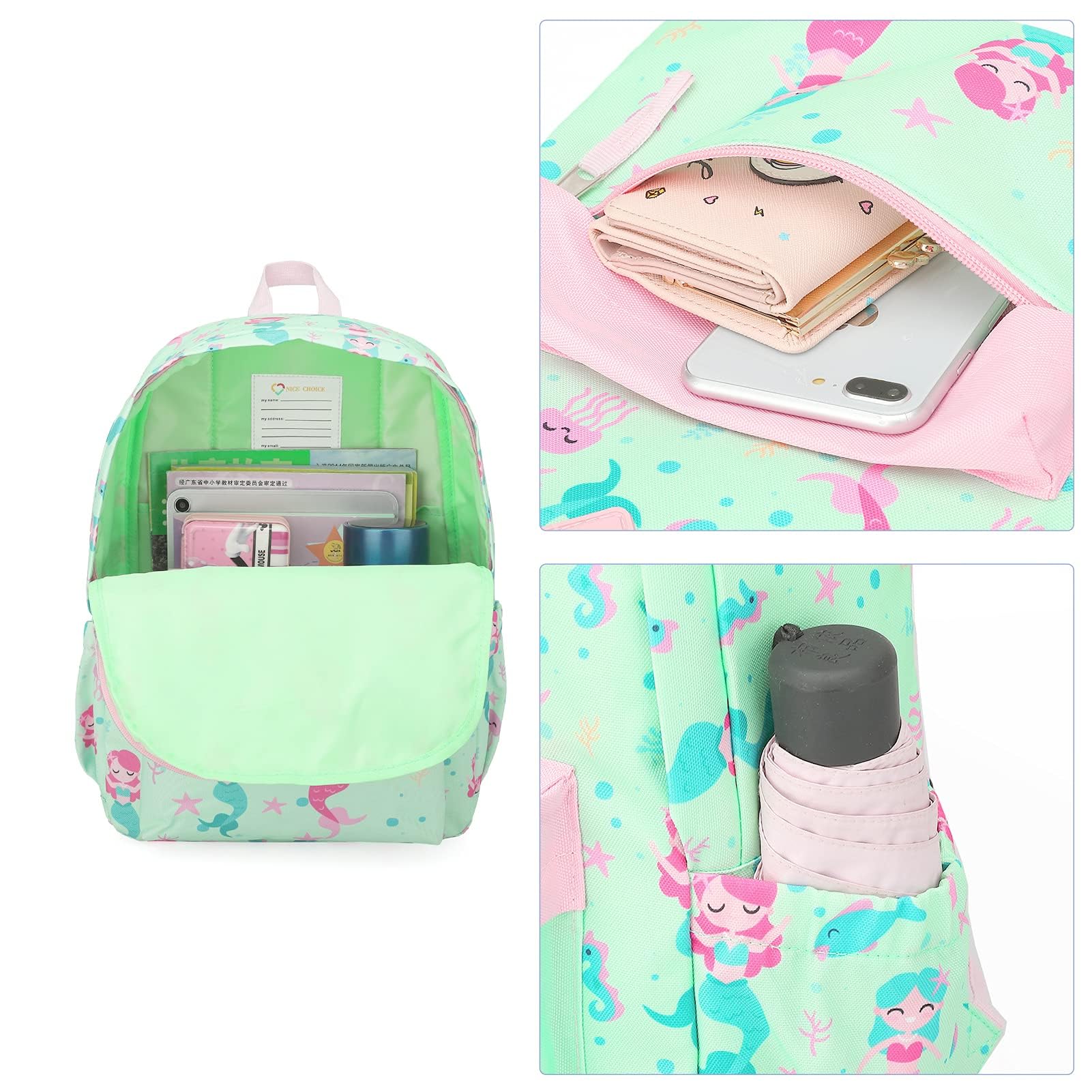 KK CRAFTS Preschool Backpack Kindergarten Little Kid Toddler School Backpacks for Boys and Girls with Chest Strap, Mermaid