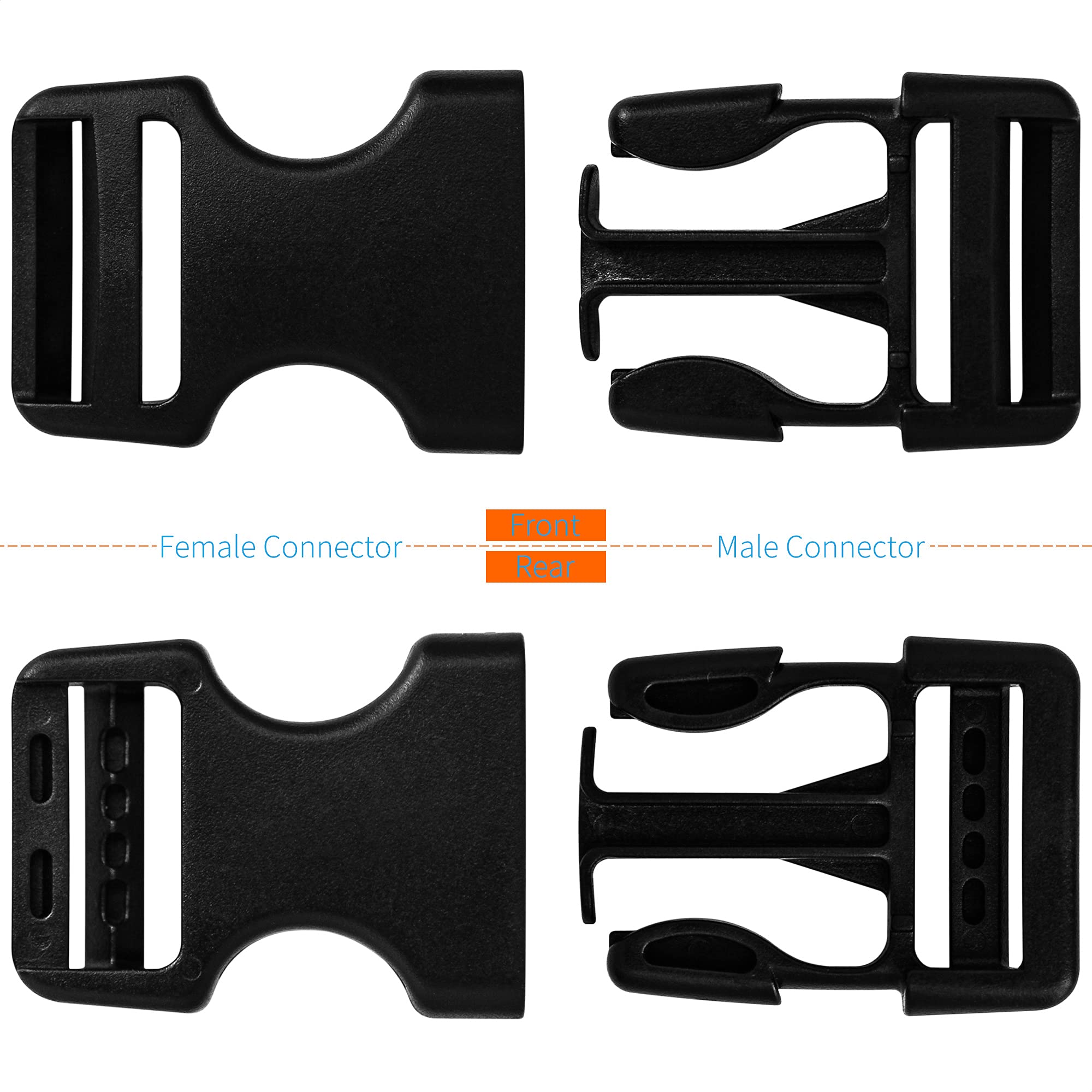 Buckles for Straps 1": Side Release Buckle Plastic Clip 10 set + Tri-Glide Slide 20 pcs Fit 1 inch Wide Nylon Webbing Canvas Strap, Heavy Duty Replacement Backpack Dog Collar, Dual Adjustable No Sew