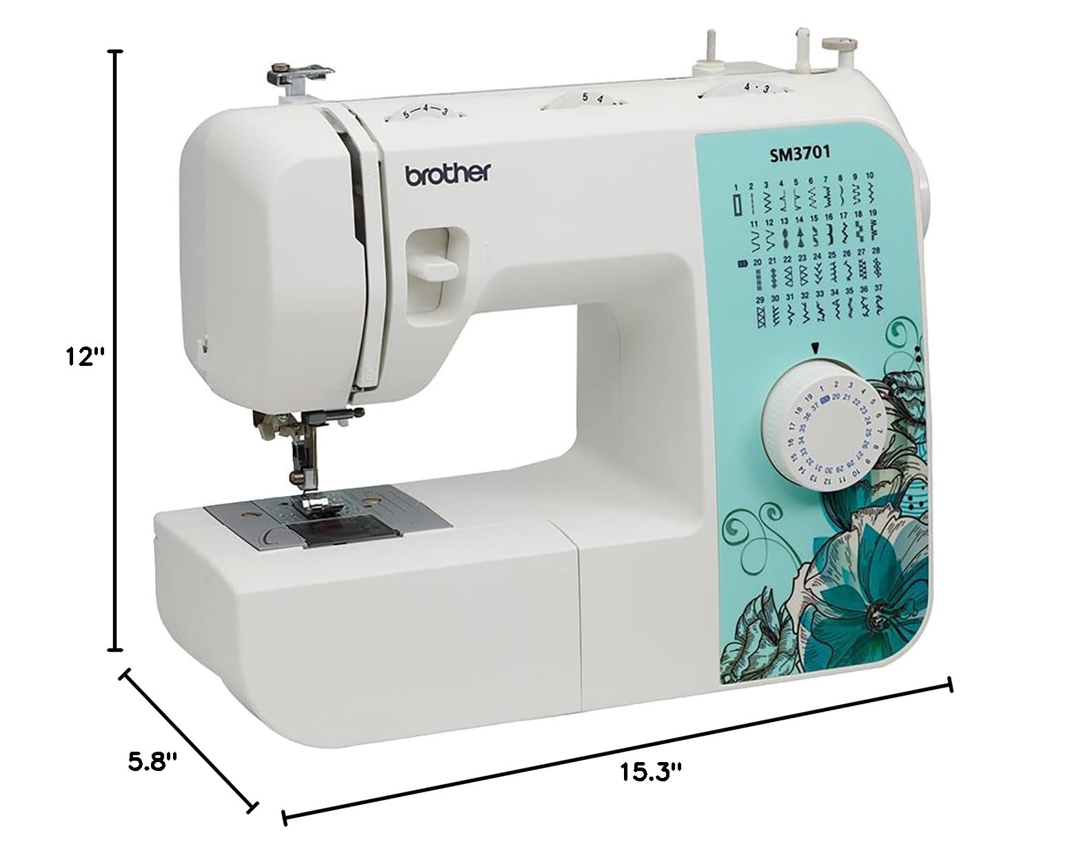Brother 37-Stitch Free Arm Sewing Machine, 12" x 5.8" x 15.3", White
