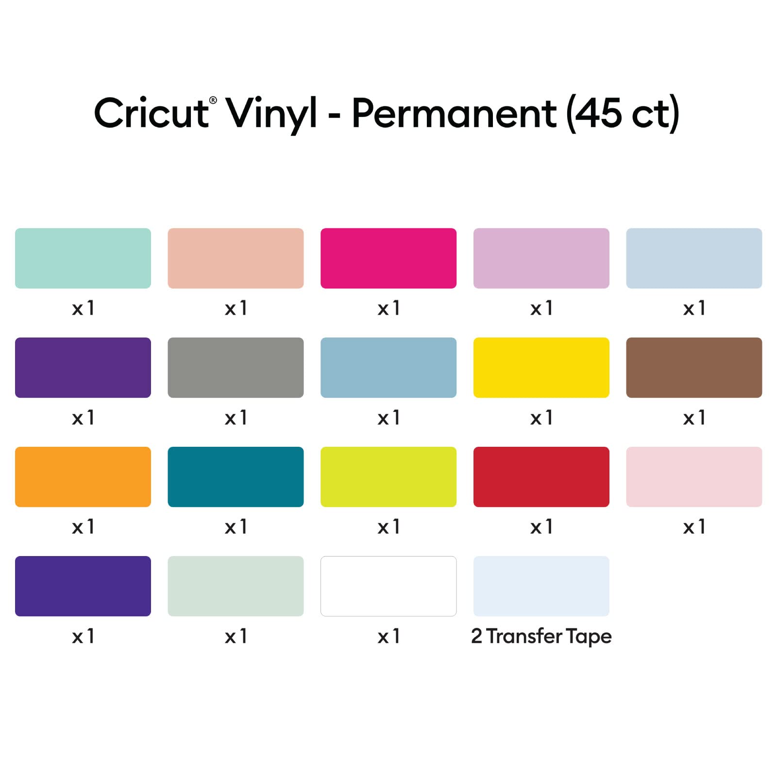 Cricut Vinyl Permanent - Everything Sampler, 12x12 Vinyl Sheets and Transfer Tapes, Create Long-Lasting DIY Projects, Durable Adhesive Vinyl for Cricut Machines, (Pack of 45 with 40+ Colors)