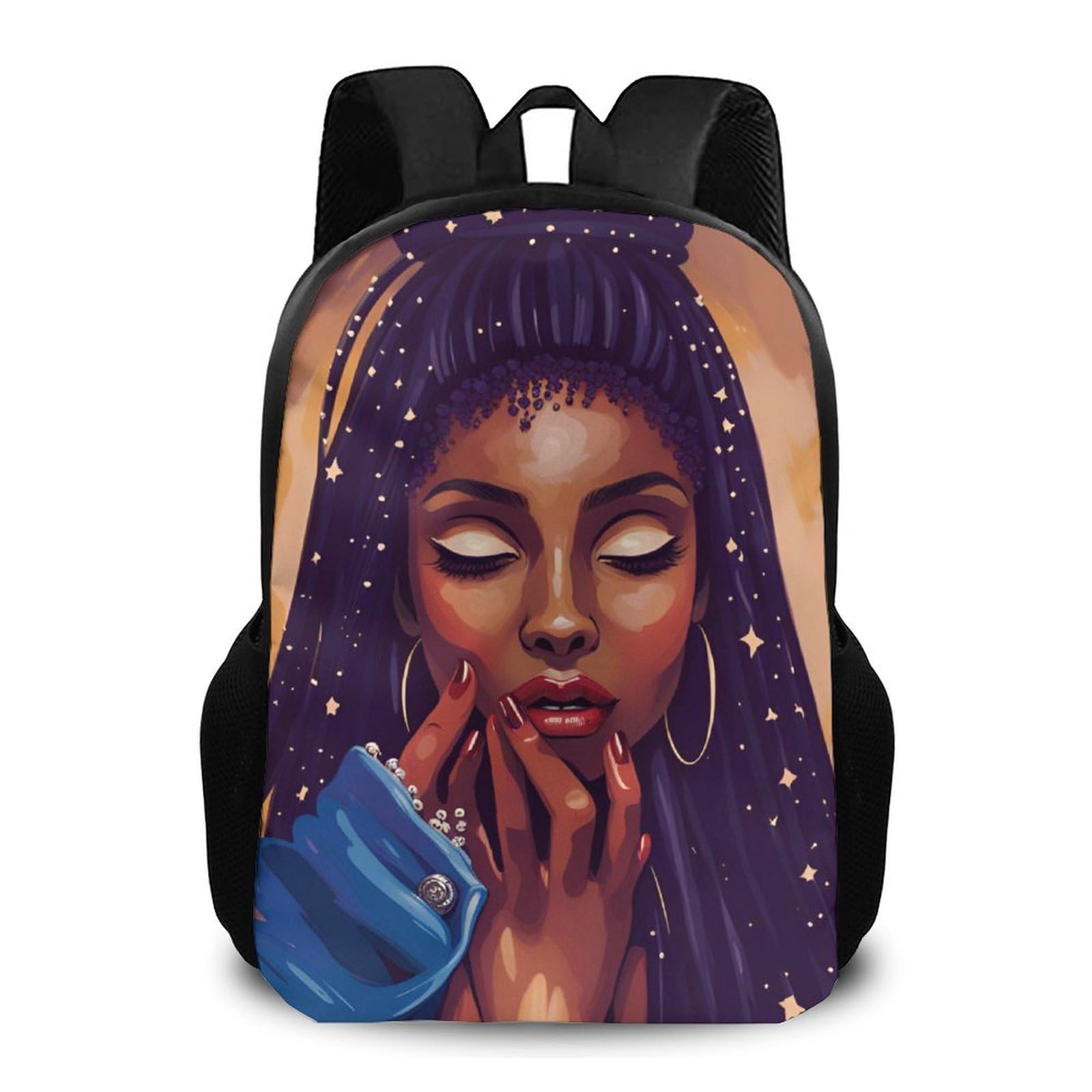 Big Capacity Rucksacks, African American Black Woman Girl Painting Anti-Theft Multipurpose Bookbag with Adjustable Shoulder Straps, School Shoulder Book Bags, Travel Hiking Daypack Laptop Backpack