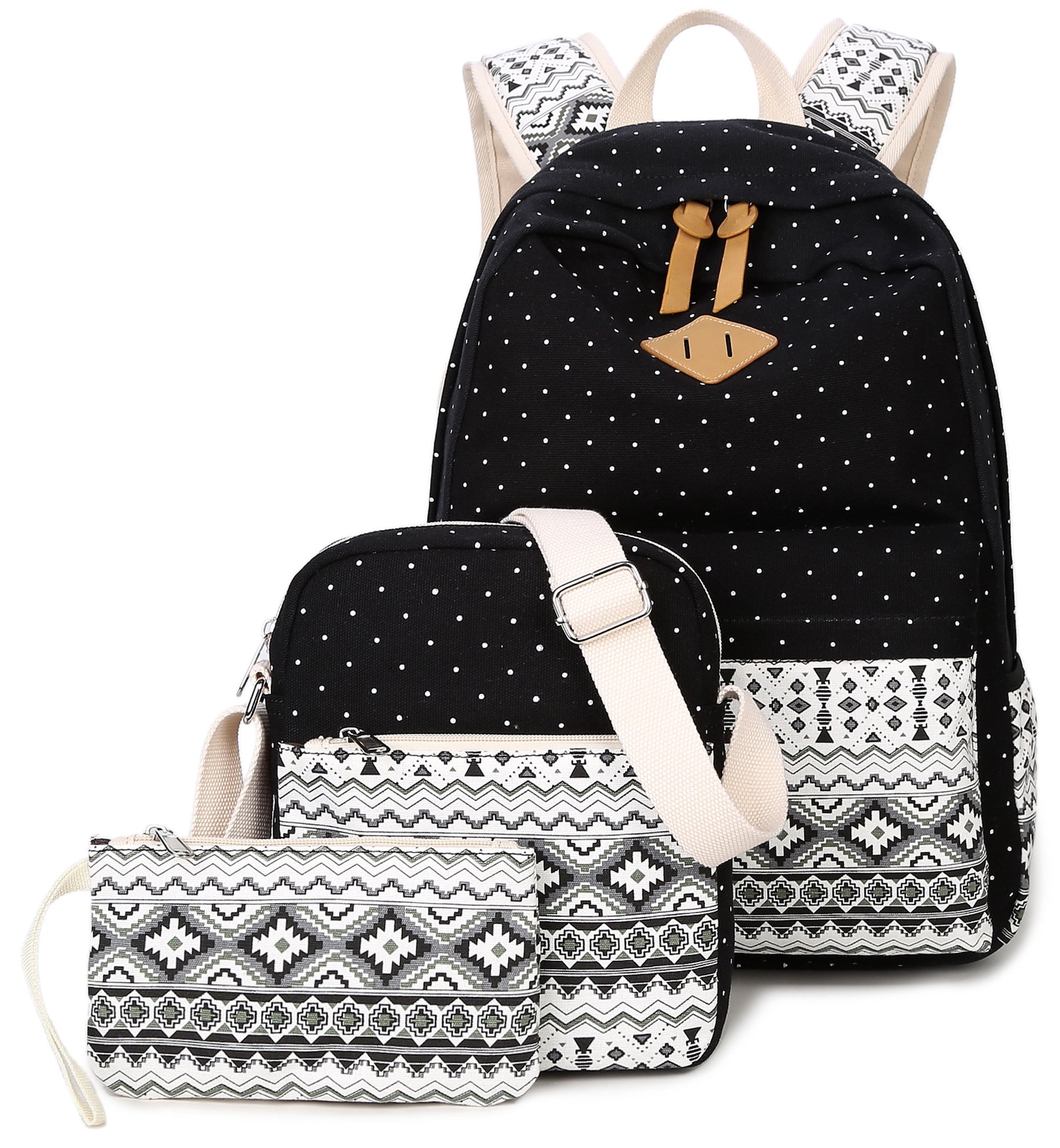 goldwheat Canvas Print Backpack Cute Teen Backpacks for Girls School Bag with Lunch Bag
