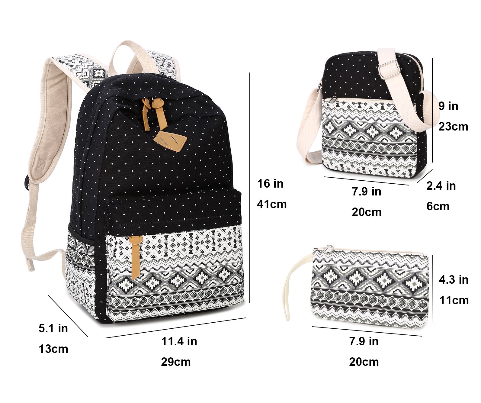 goldwheat Canvas Print Backpack Cute Teen Backpacks for Girls School Bag with Lunch Bag