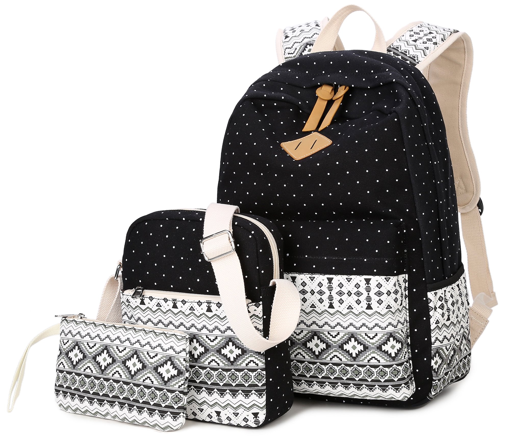 goldwheat Canvas Print Backpack Cute Teen Backpacks for Girls School Bag with Lunch Bag